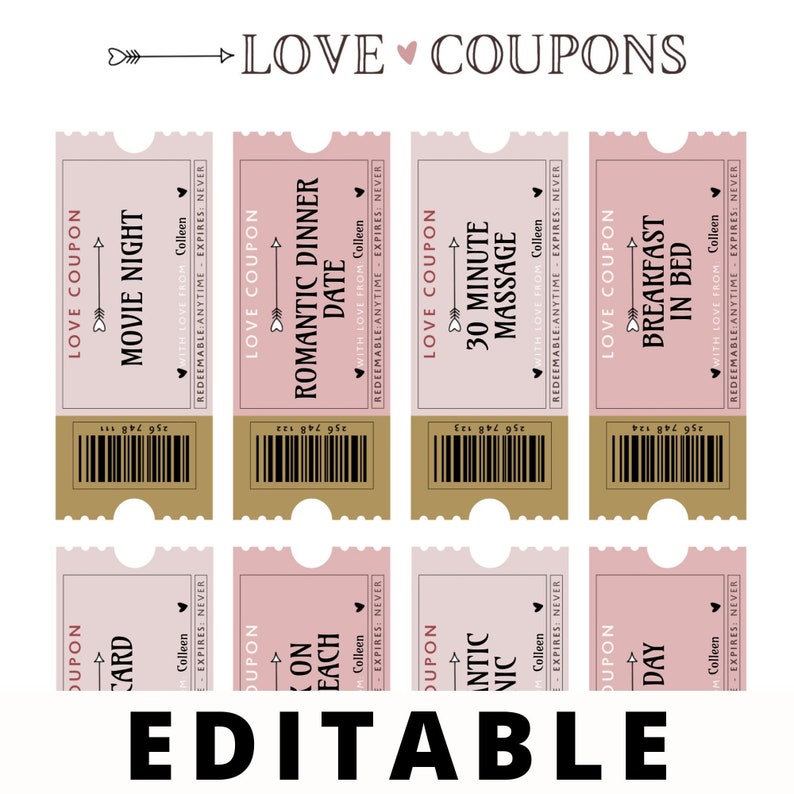 EDITABLE Valentine's Day Love Coupons Gift Voucher, Fully Custom ...