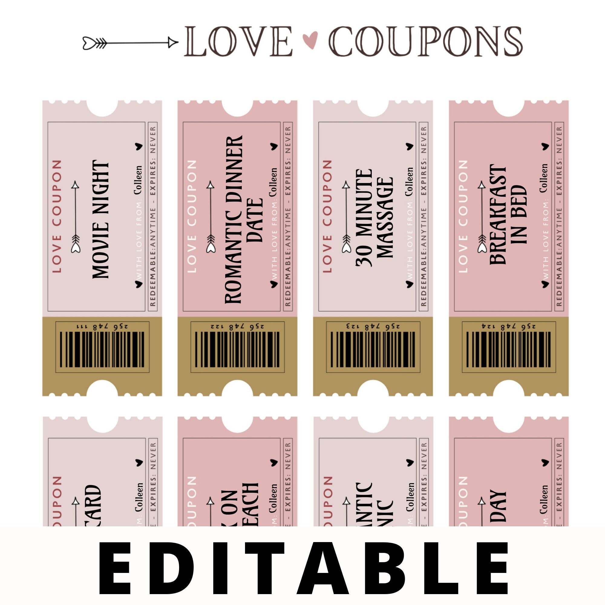 EDITABLE Valentine's Day Love Coupons Gift Voucher, Fully Custom ...