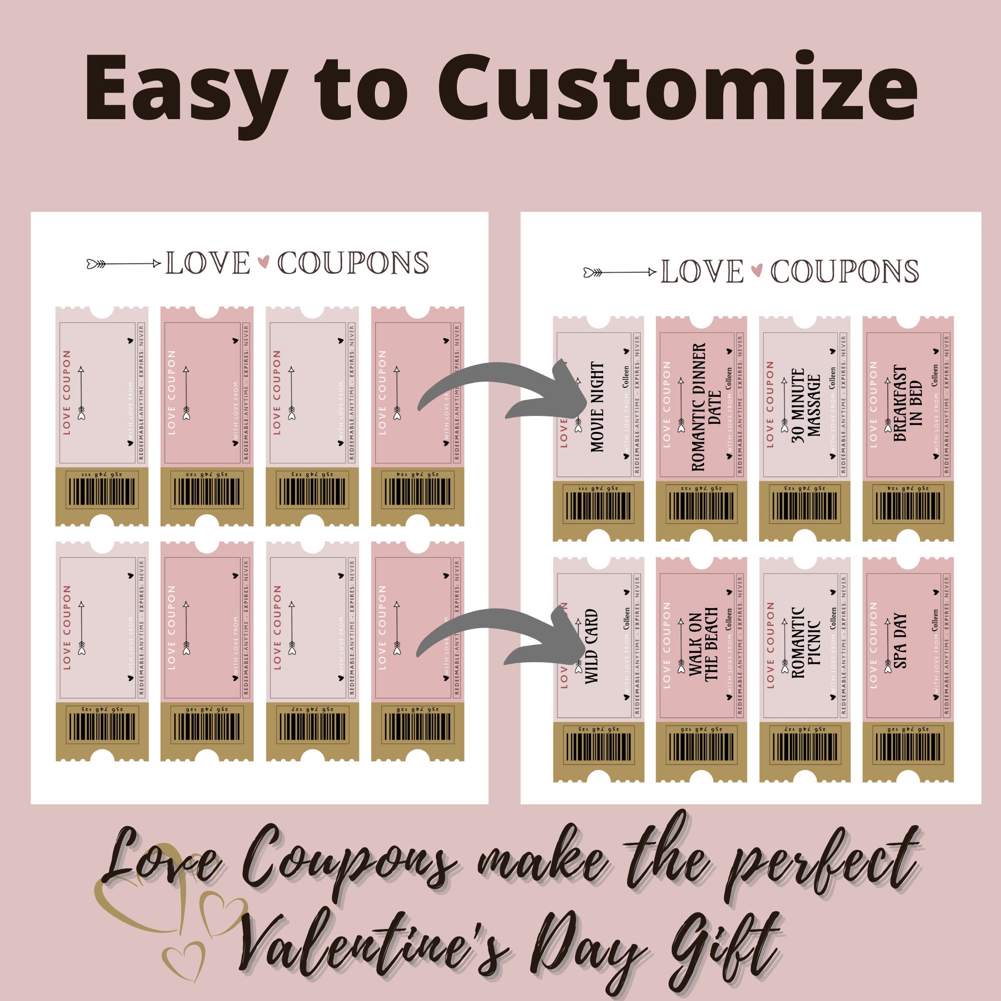 EDITABLE Valentine's Day Love Coupons Gift Voucher, Fully Custom ...