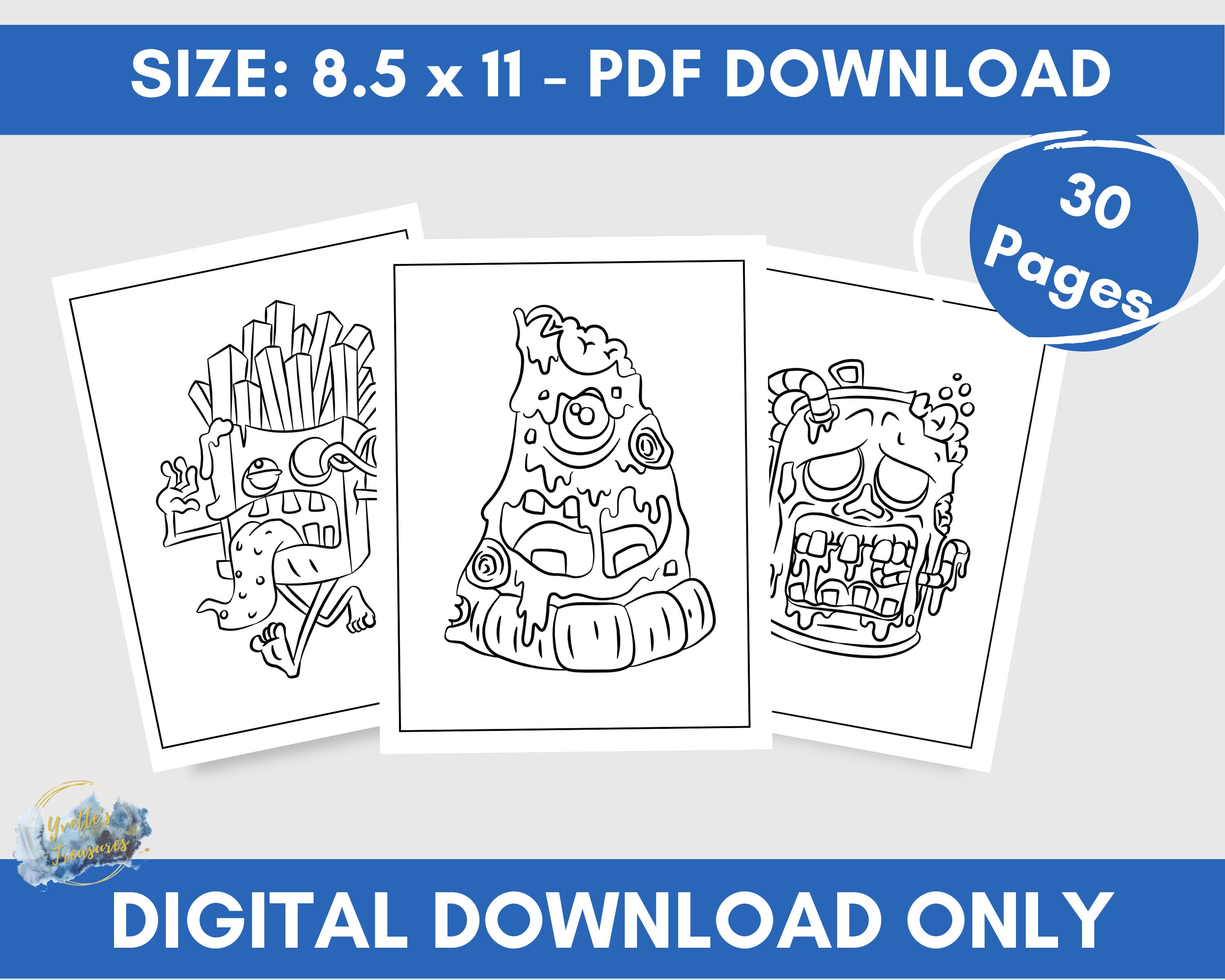 Zombie Food Coloring Pages: Halloween Printable Activity (digital ...