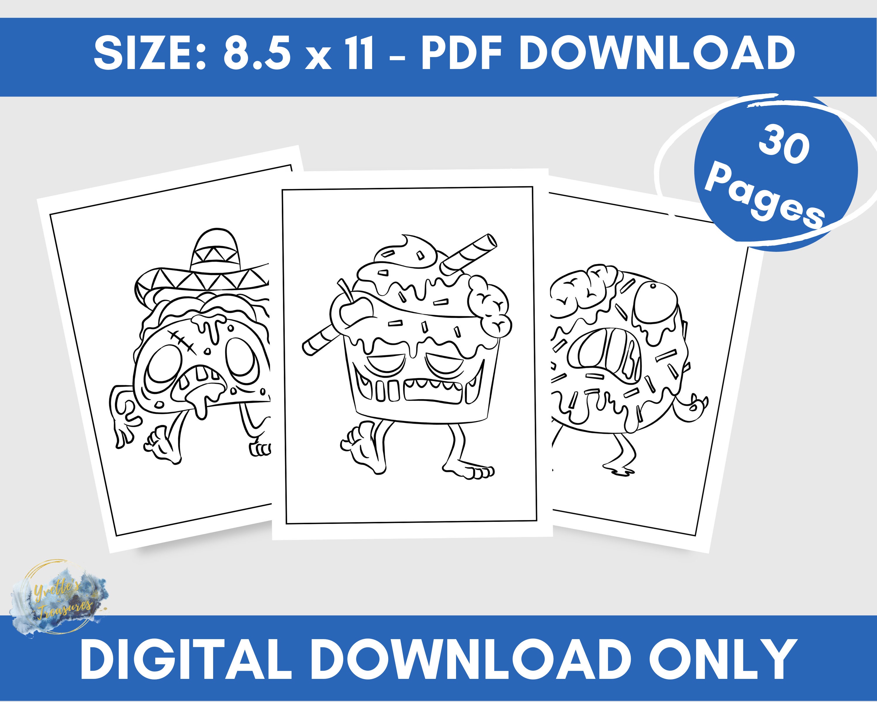 Zombie Food Coloring Pages: Halloween Printable Activity (digital ...