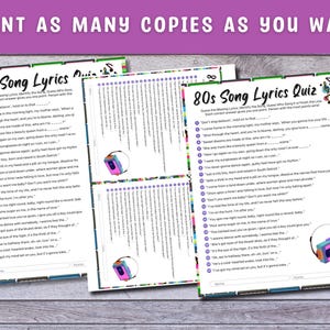 1980s Finish the Lyrics Quiz, 80s Trivia Game, Name That Tune, Name ...