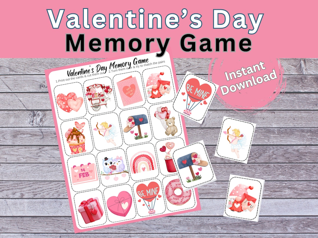 Valentine's Day Memory Game Cards, Preschool Printable Activity (PDF ...
