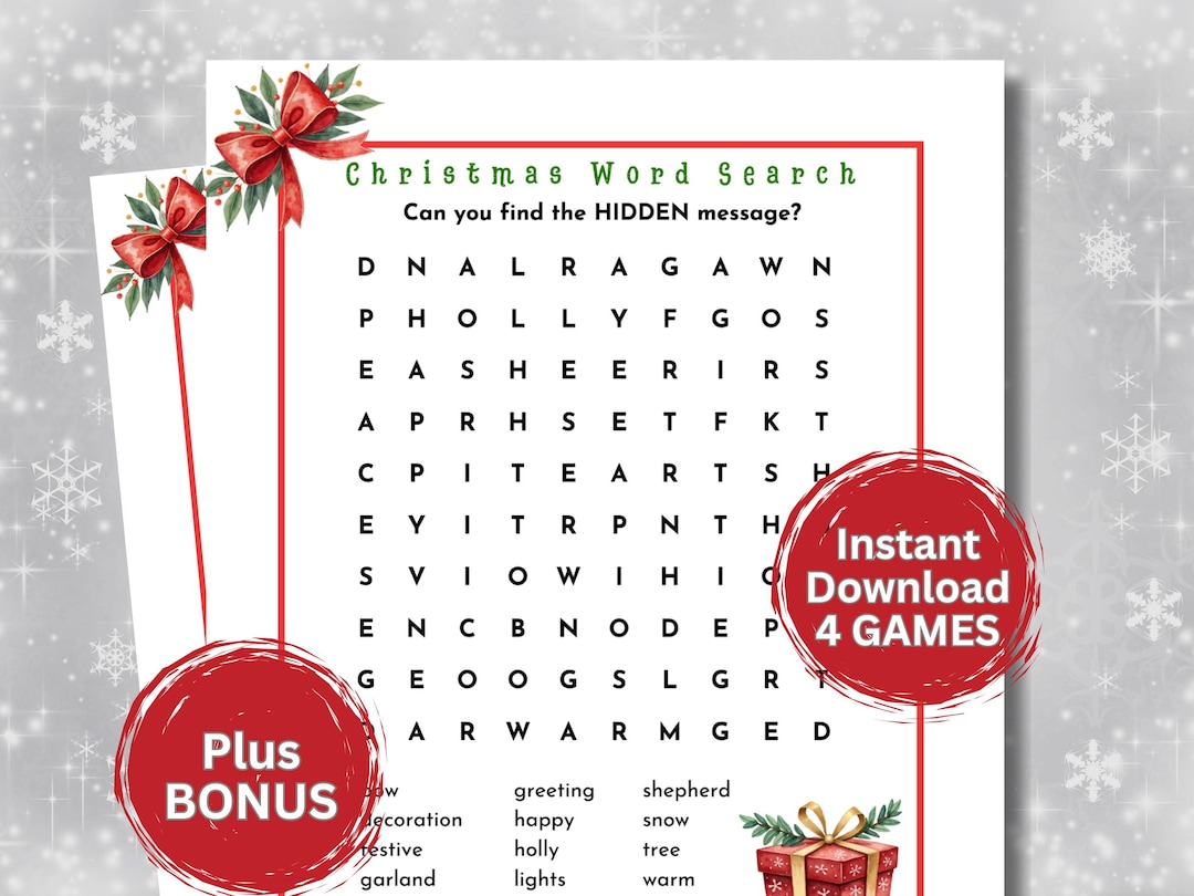 Christmas Word Search Puzzle, Hidden Message, Family Game (PDF Download ...