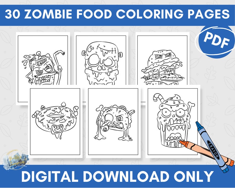 Zombie Food Coloring Pages: Halloween Printable Activity (digital ...