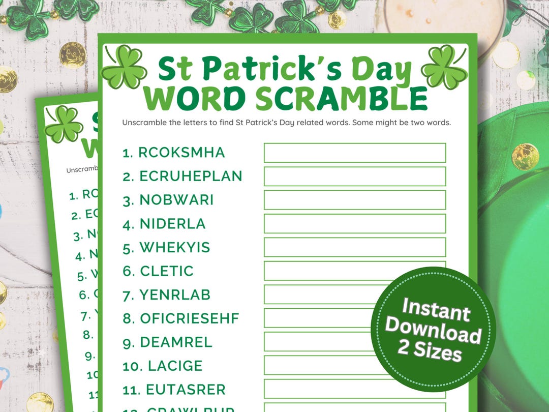 St Patricks Day Word Scramble, Printable Word Puzzles, St Patricks ...