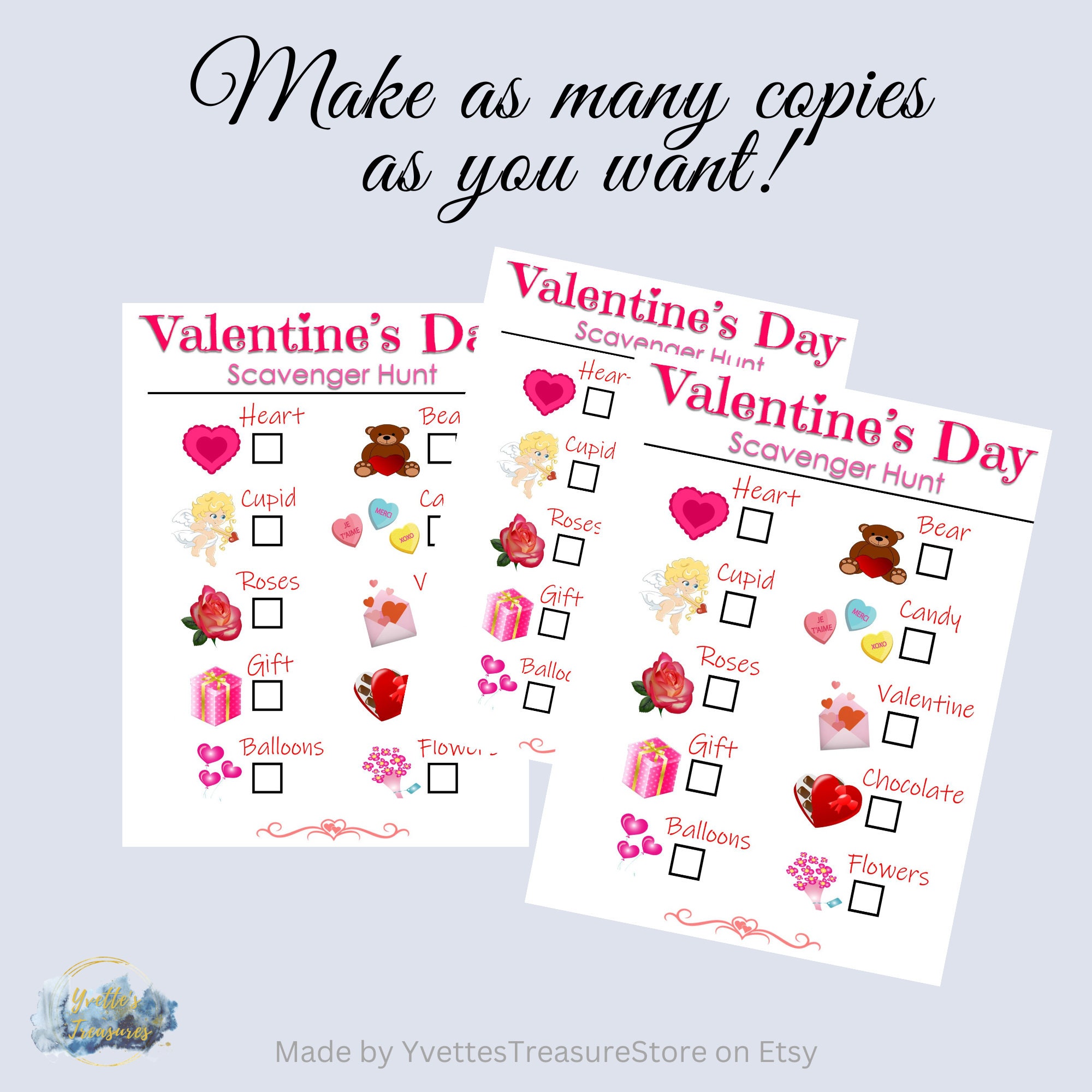 Valentine's Day Scavenger Hunt Printable Game, Treasure Hunt for Kids ...