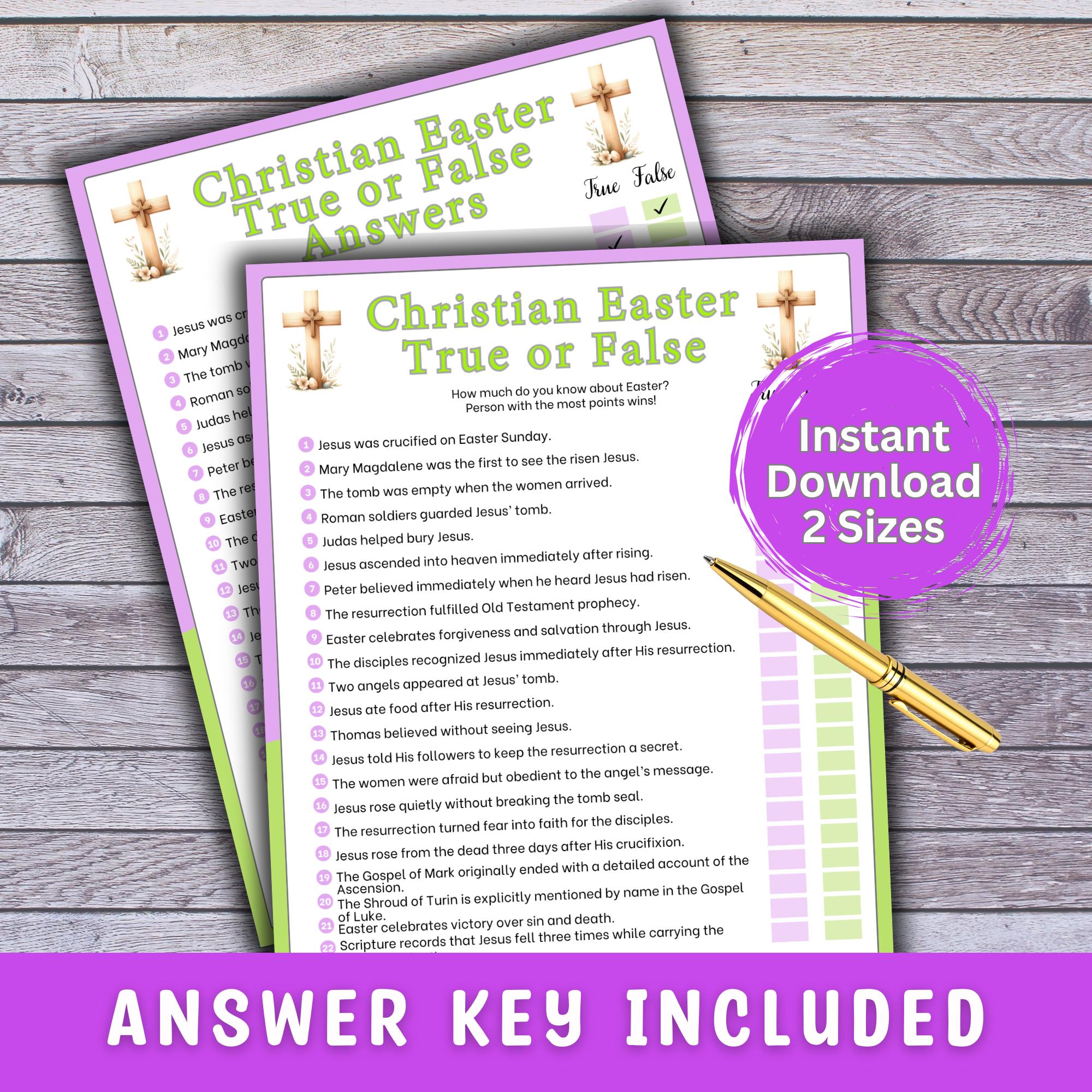 Christian Easter True or False Printable Game, Bible Trivia, Instant ...