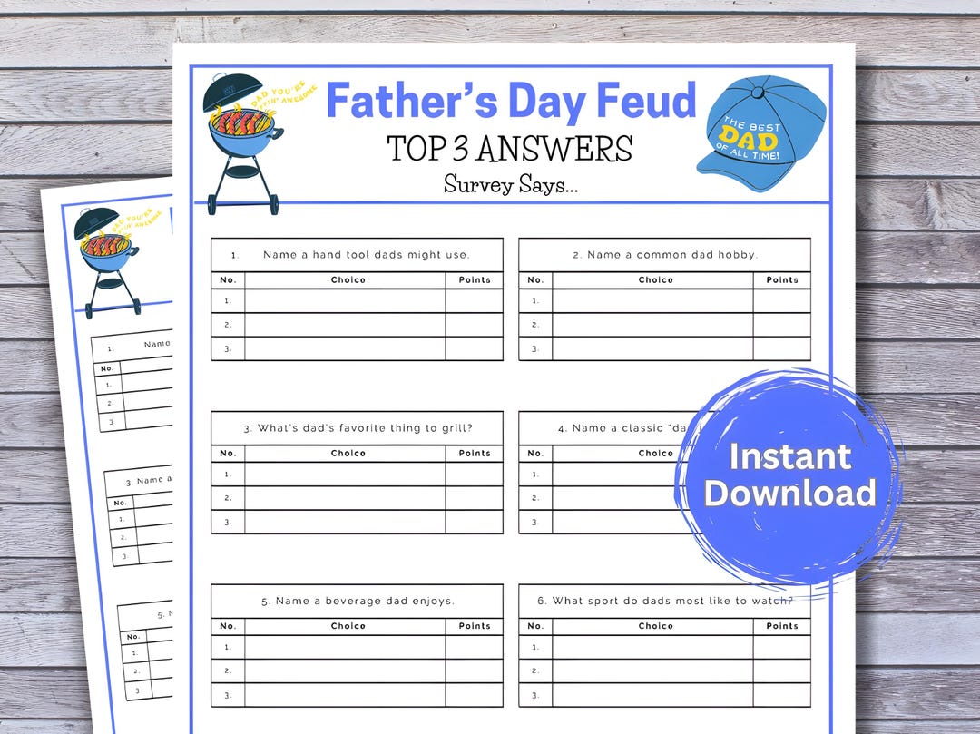 Fathers Day Feud, Fun Family Party Game, Dad Trivia Printable, Friendly ...