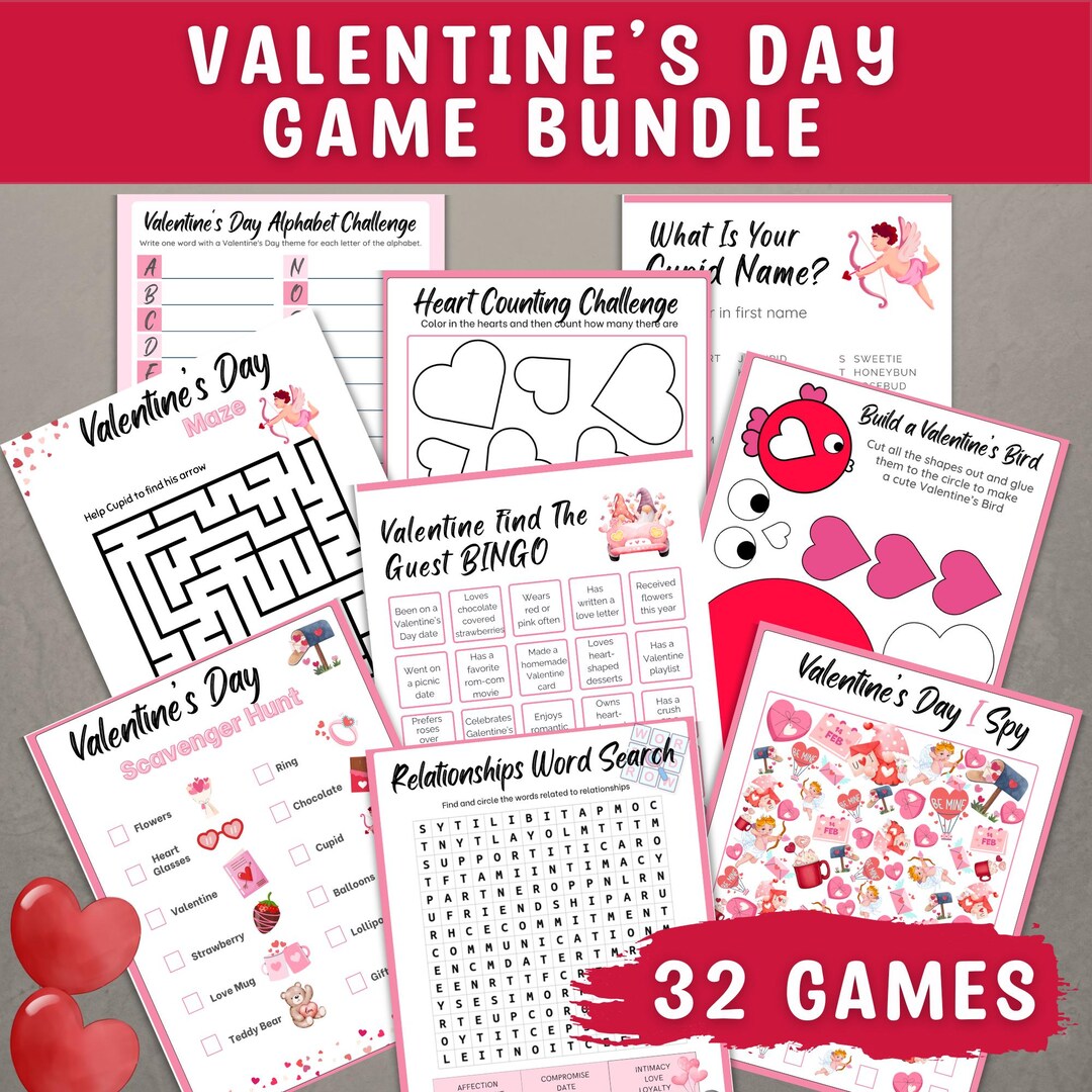 Valentines Day Printable Activity Book Valentines Day Games for Kids ...