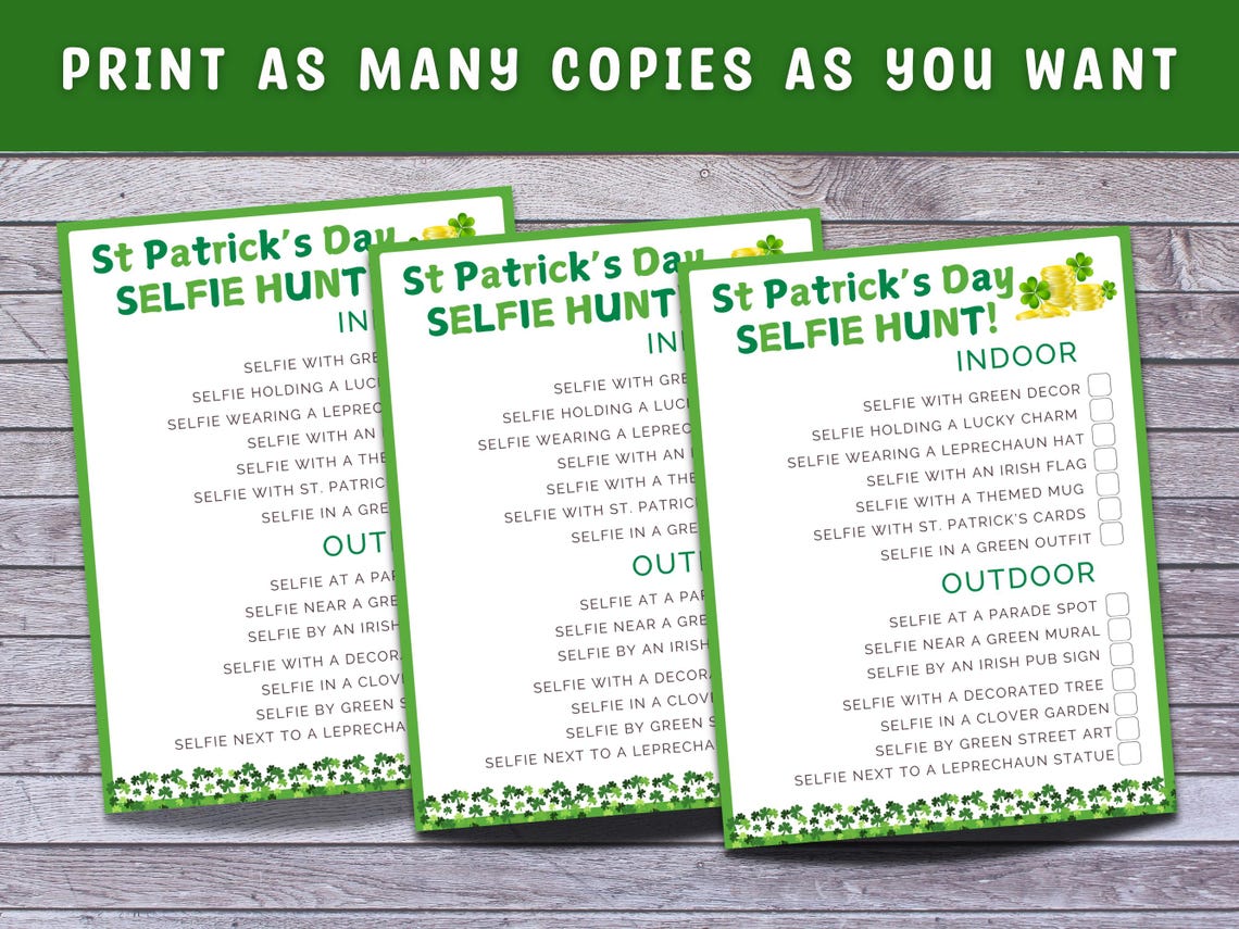 St Patricks Day Selfie Scavenger Hunt, St Patricks Party Games, Photo ...