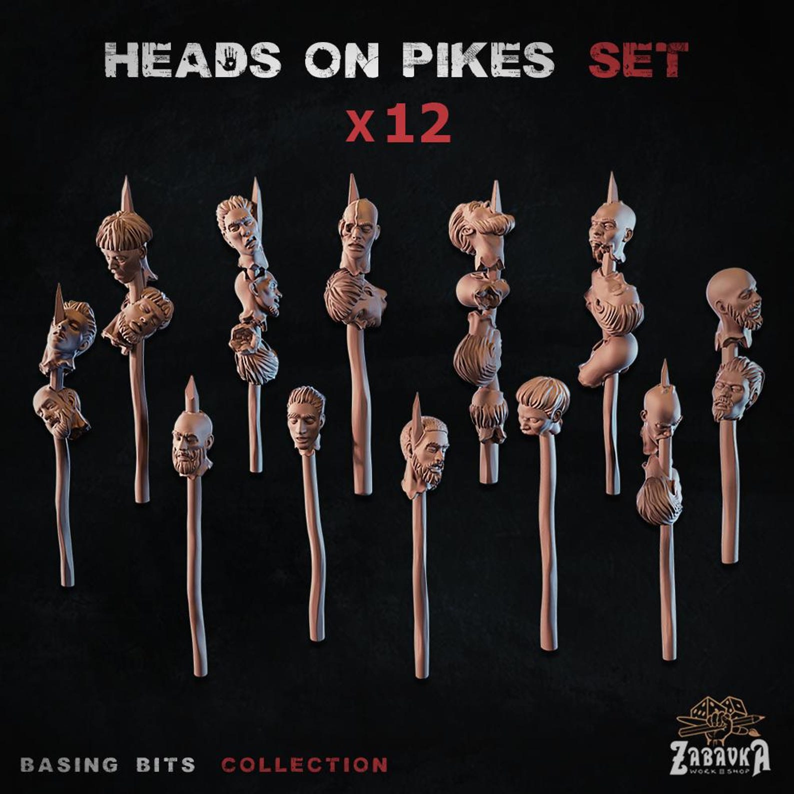 Heads on Pikes (12 Bit Pack) | Sculpts by Zabavka Workshop | 28mm Scale ...