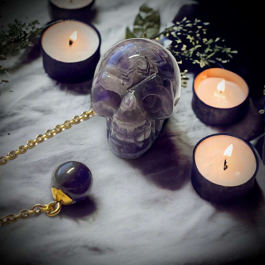 Gemstone 8" Pendulum Skull Amethyst Curiosity, Oddity, Spells, Unique ...