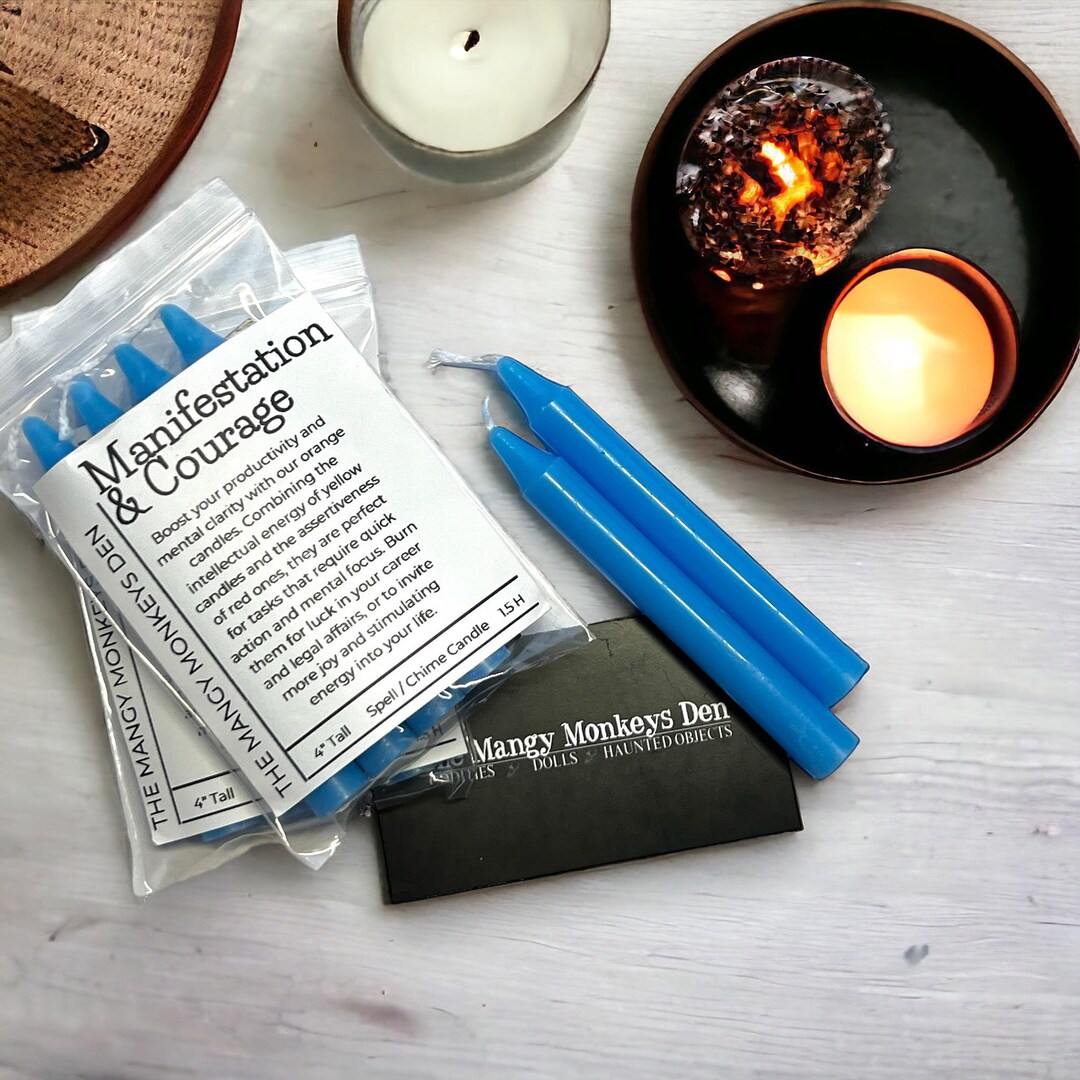 4 PK Manifestation & Courage Light Blue Candles 4" Chime Candles, Witch ...