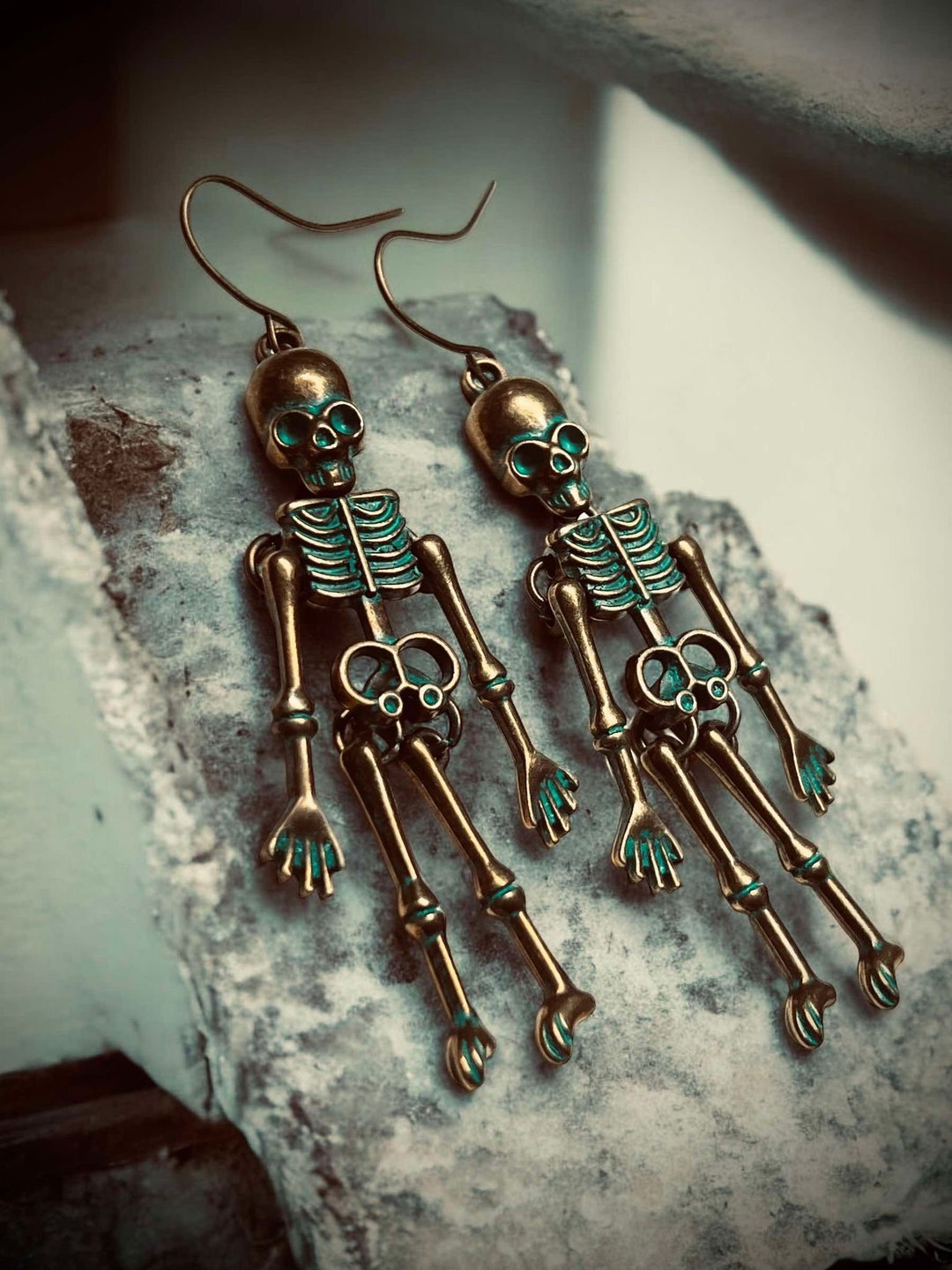 Skeleton Full Body Retro Skull Dangle Earrings, Punk Hanging, Gothic ...