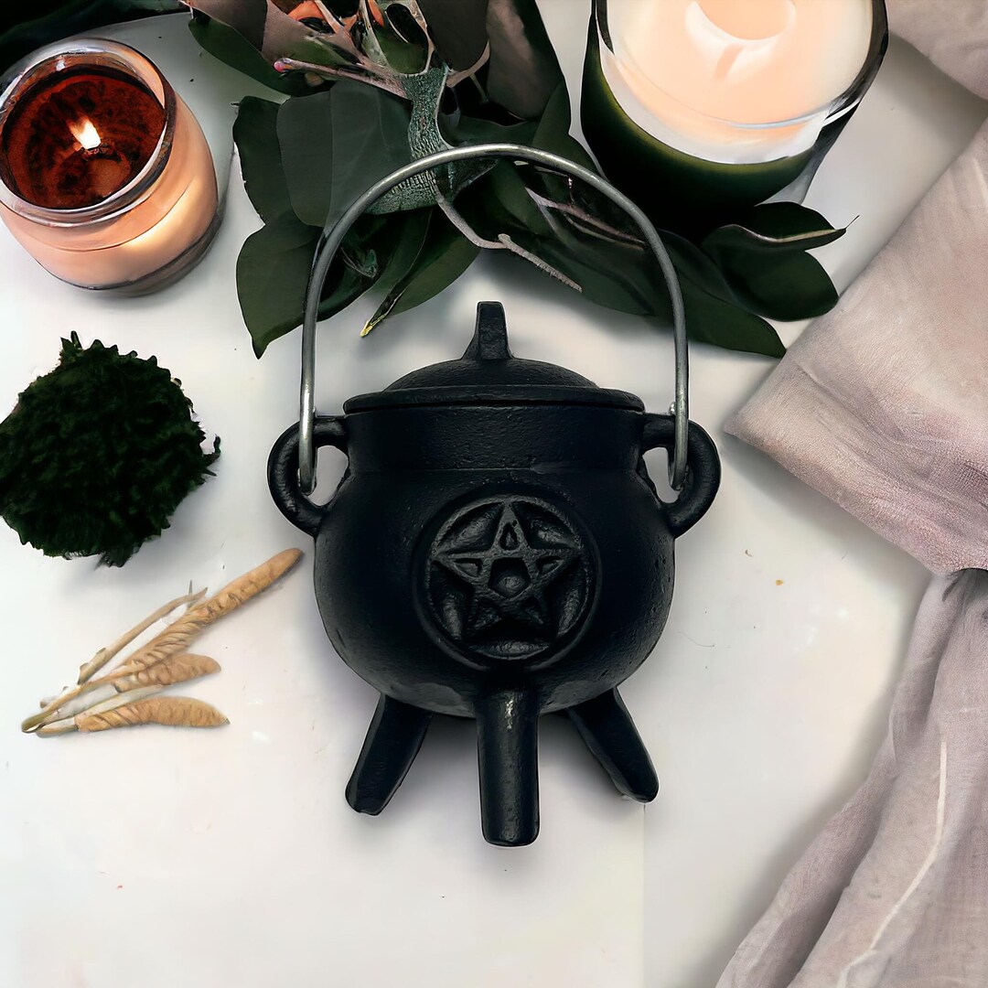 Cast Iron Cauldron Mini 3in Pentacle, Witch, Ritual Candle, Witchcraft ...