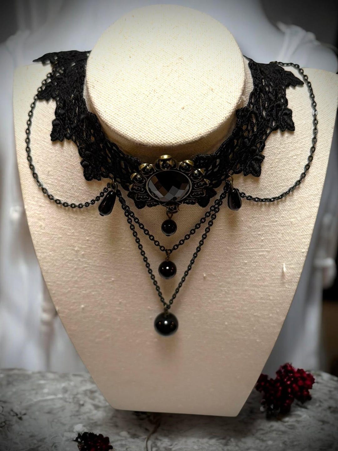 Gothic Retro Beaded Chains Choker Necklace Black Gift Idea Oddity ...