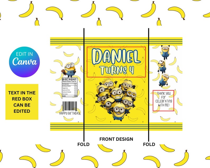 Minions Chip Bag Label, Minions Chip Bag, Minions Birthday, Editable ...
