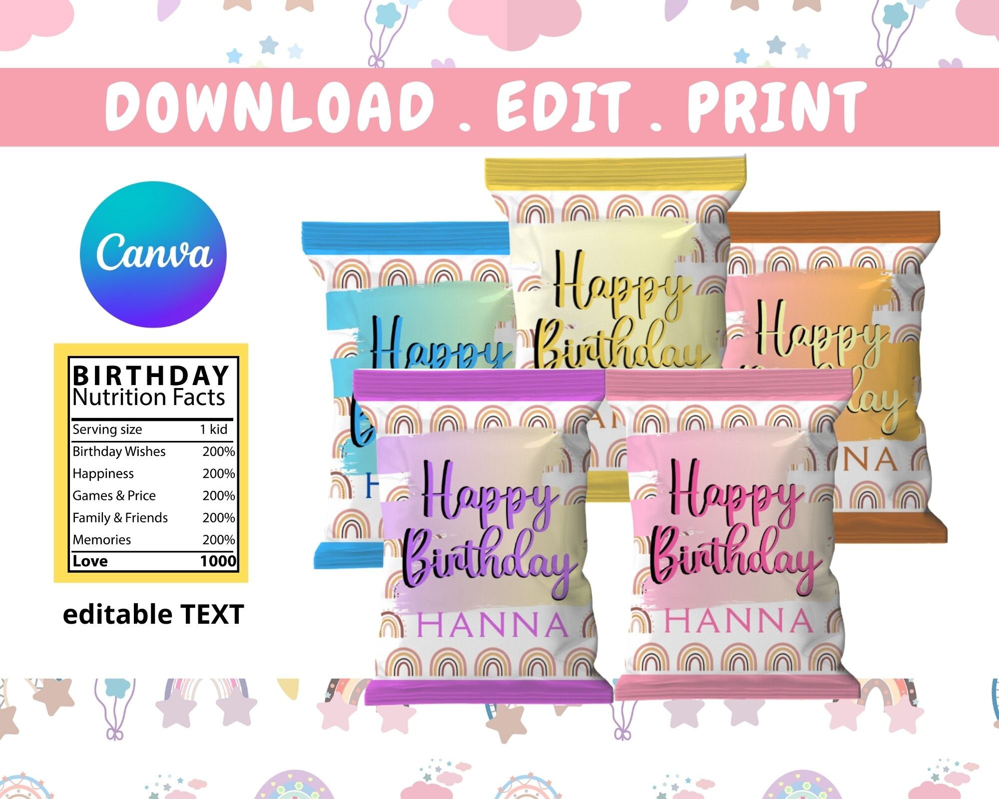 Rainbow Boho Chip Bag Template Wrapper , Party Chipsbag Can Printable ...