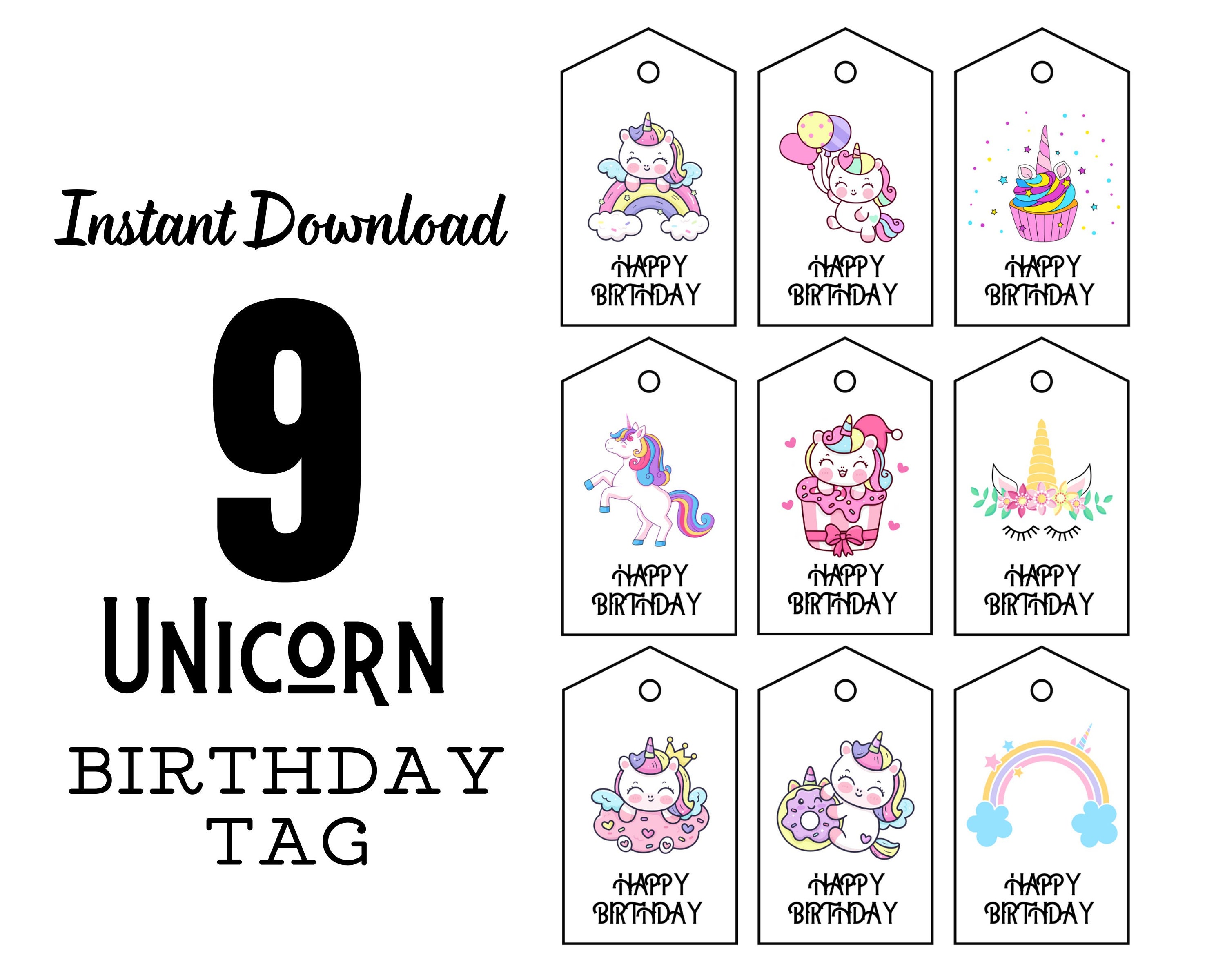 Birthday Tag Unicorn Ready to Print Instant Download Pdf - Etsy