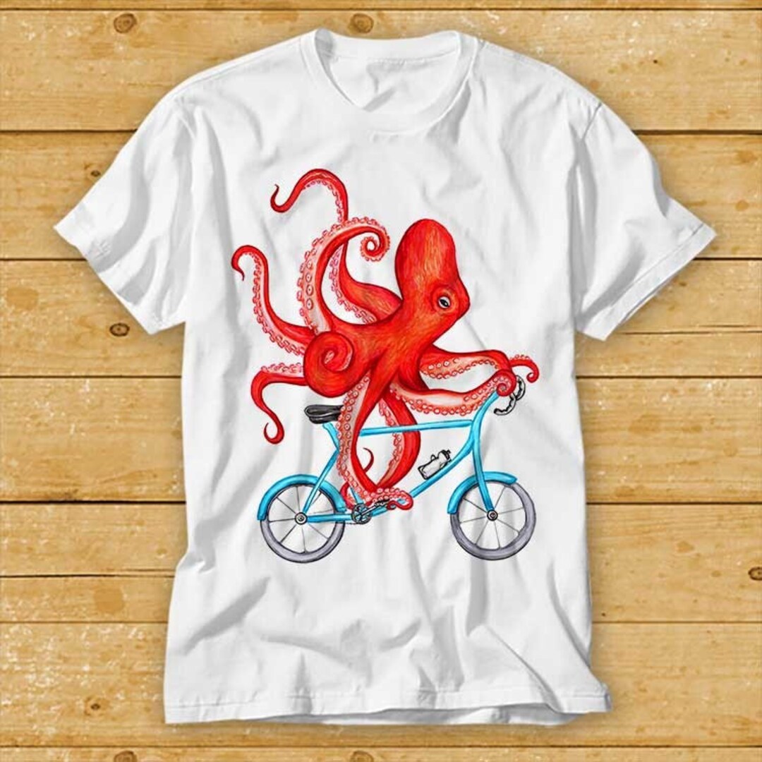 Octopus on A Bicycle Ocean Sea Lover Captain T Shirt Cult Movie Retro ...
