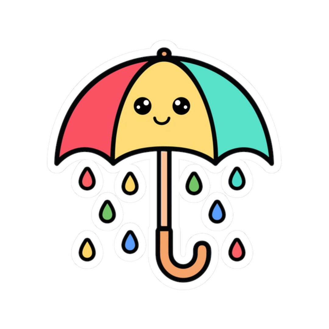 Umbrella With Rainbow Raindrops Sticker - Etsy