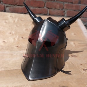 Medieval Barbute Horn Helmet Knight Wearable Helmet for Home Decor ...