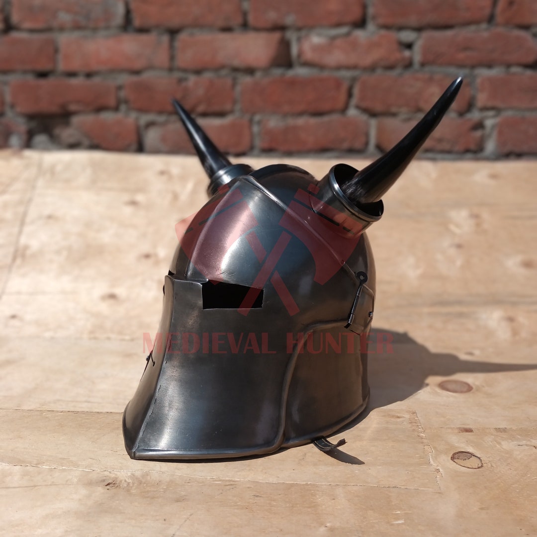 Medieval Barbute Horn Helmet Knight Wearable Helmet for Home Decor ...