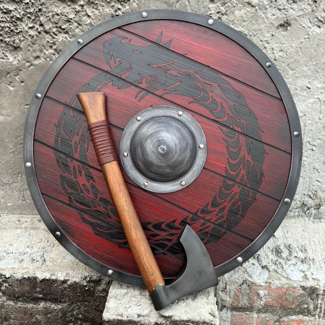 Viking Dragon Battle Shield and Medieval Battle Axe for Cosplay & Home ...
