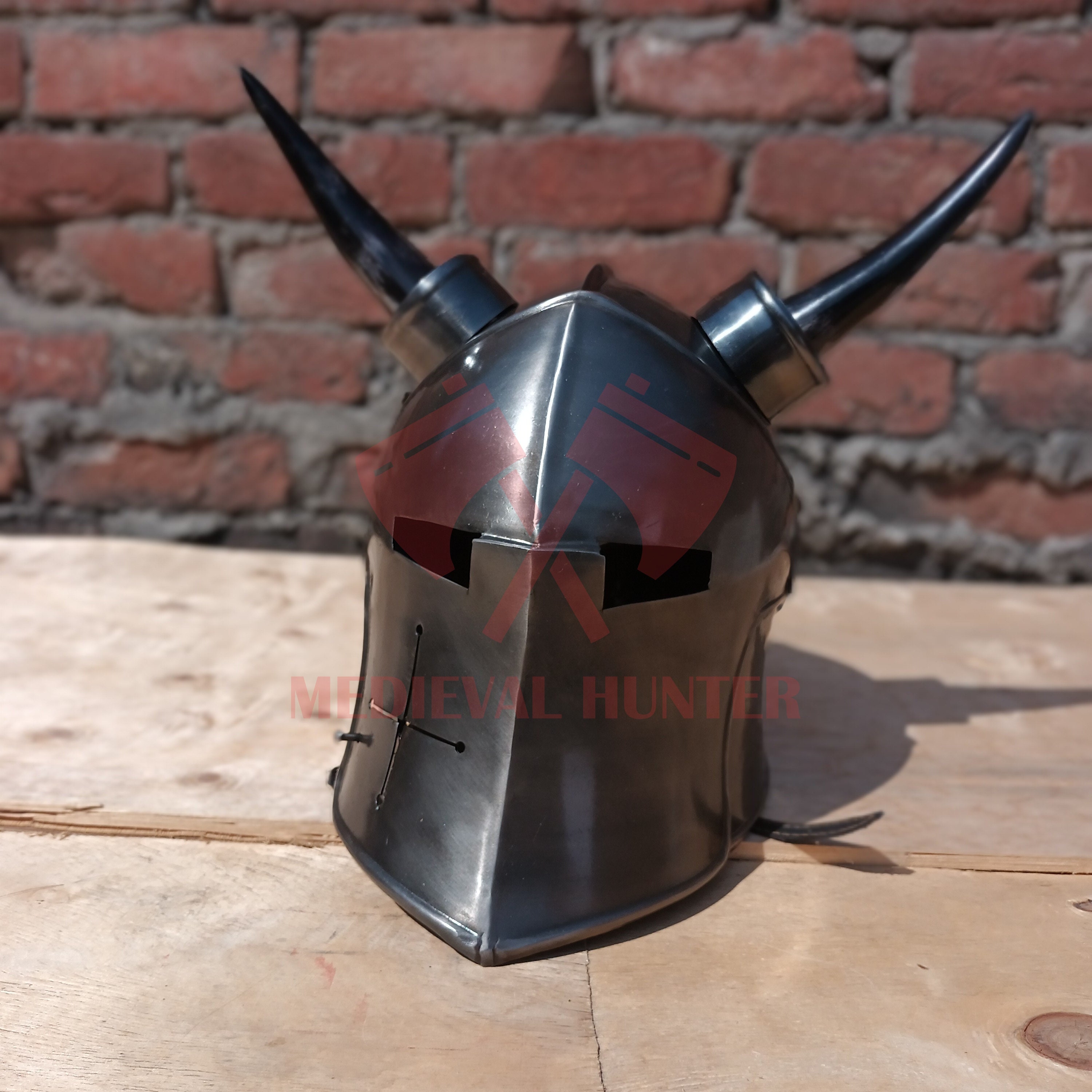 Medieval Barbute Horn Helmet Knight Wearable Helmet for Home Decor ...