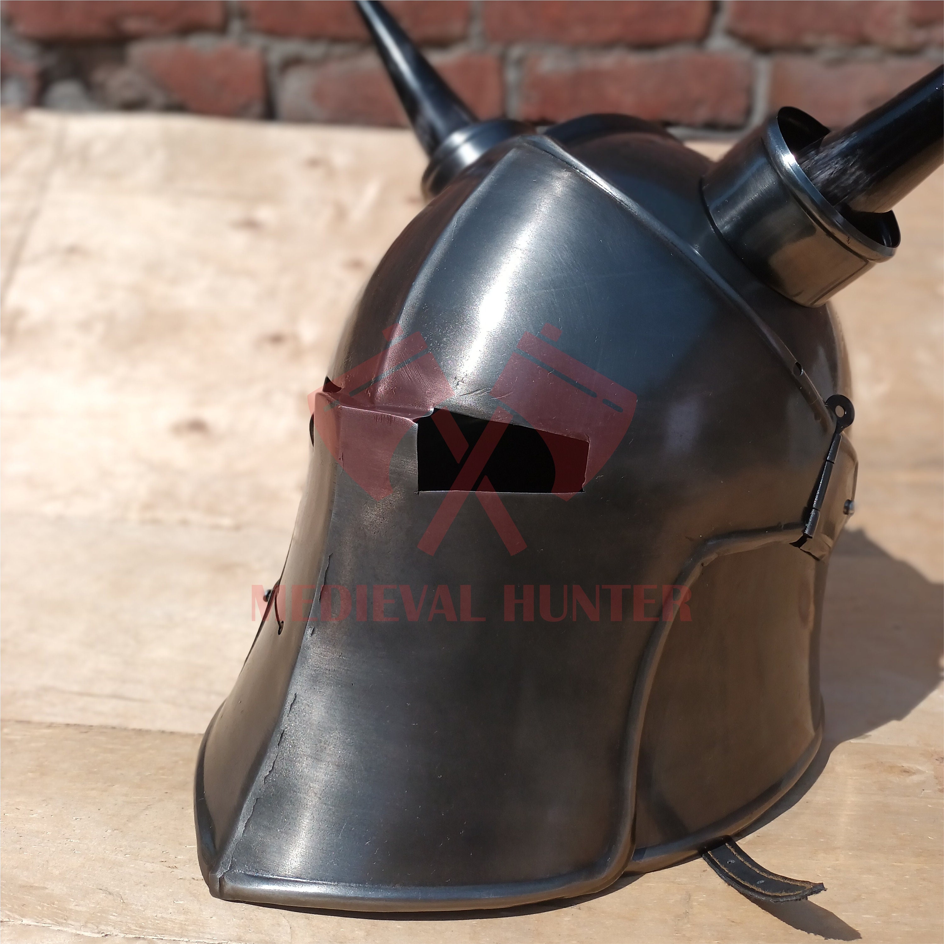Medieval Barbute Horn Helmet Knight Wearable Helmet for Home Decor ...