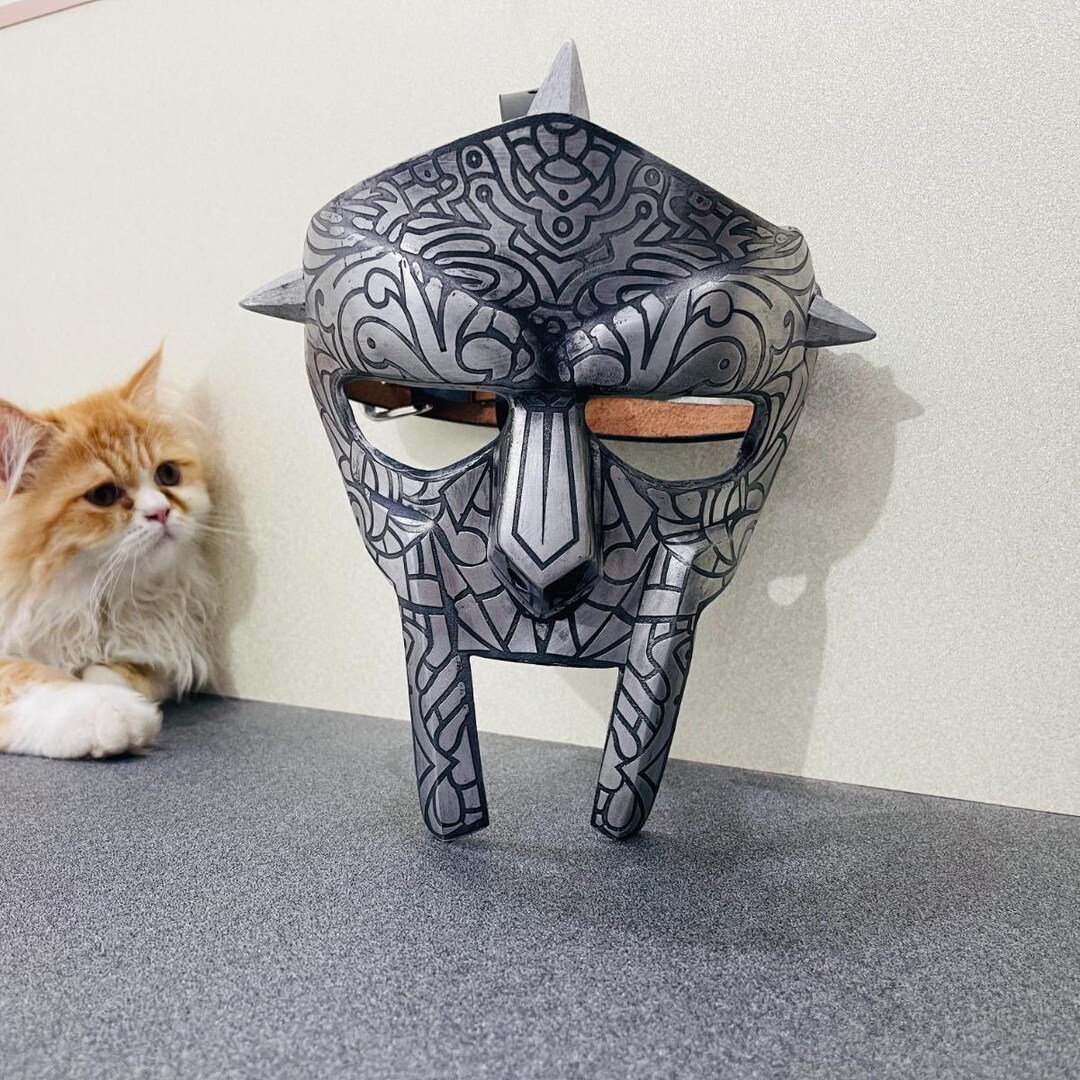MF DOOM Mask Mad Villain Engraved Steel Face Armor Medieval Hand-forged ...