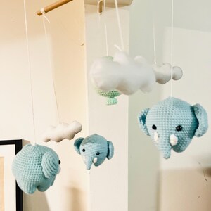 Elephant Baby Mobile, Crochet Elephant Baby Mobile, Elephant Balloon ...