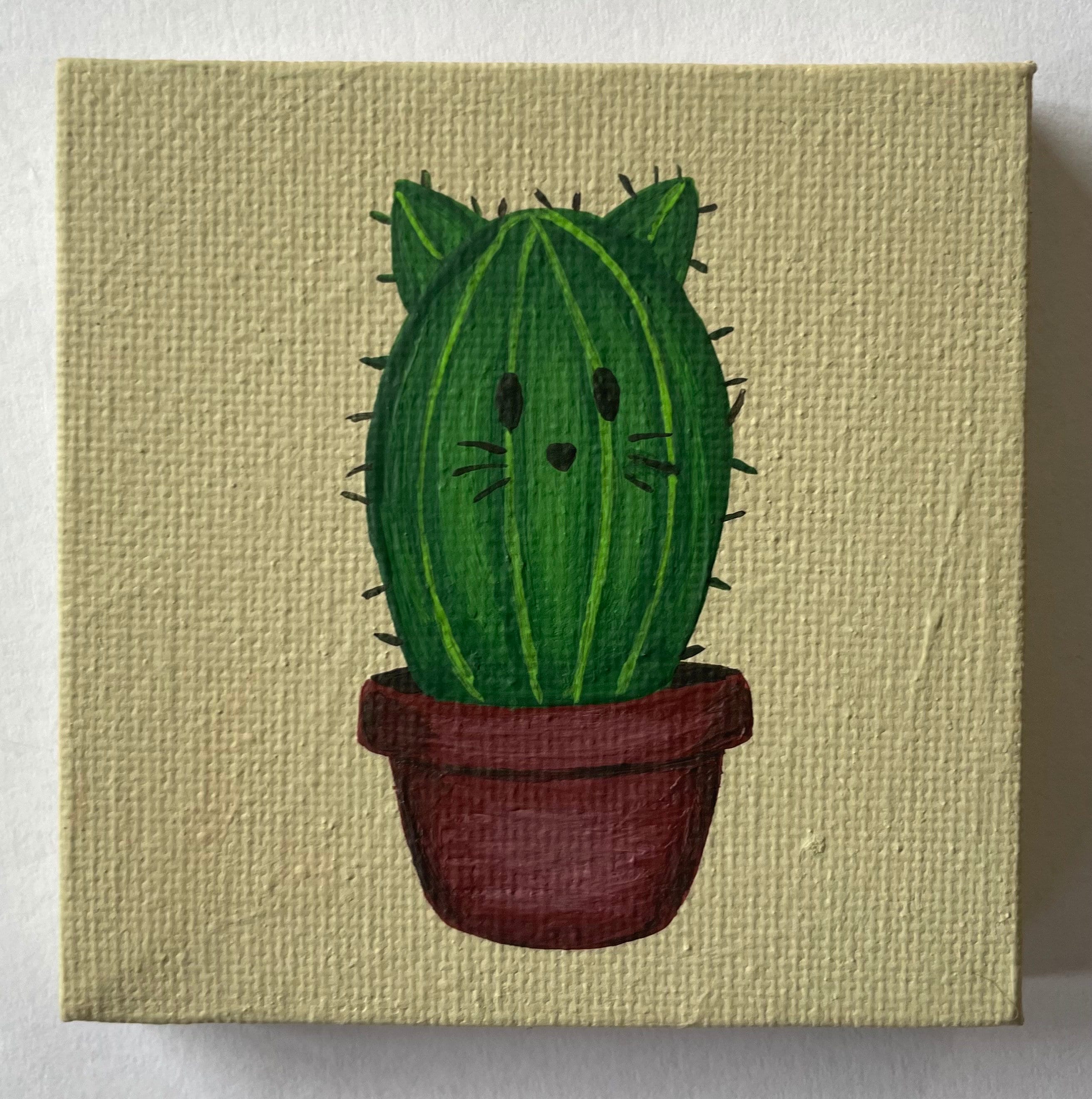 3”x3” Hand Painted Cat Cactus Canvas Painting | Kitty Cactus | Plant ...