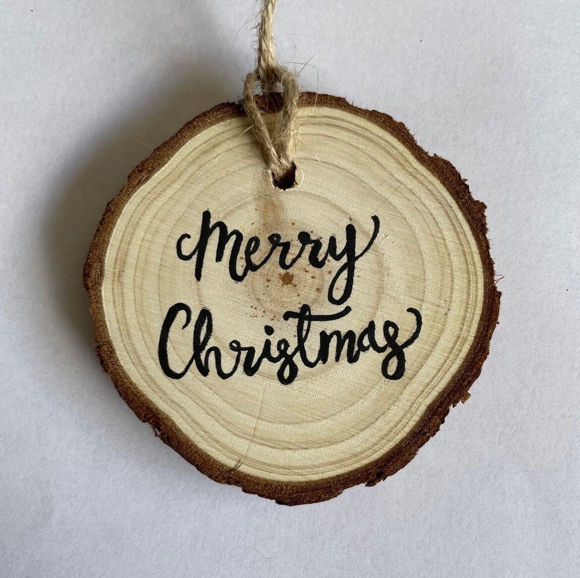 Hand Painted Wood Slice Green T-rex Dinosaur in Santa Hat Christmas Ornament Boy Gift Son ...