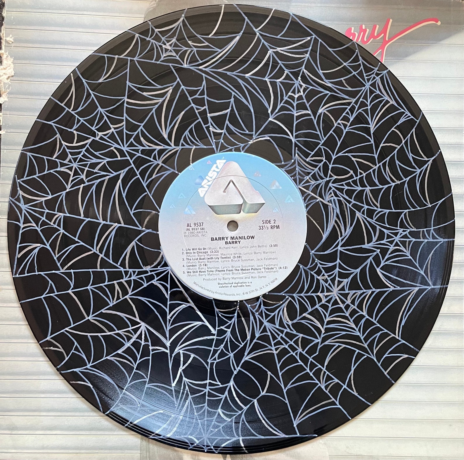 Painted Halloween Silver & White Spider Webs Vinyl Record | Halloween ...