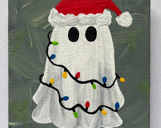 3”x3” Hand Painted Halloween Christmas Ghost Canvas Painting ...