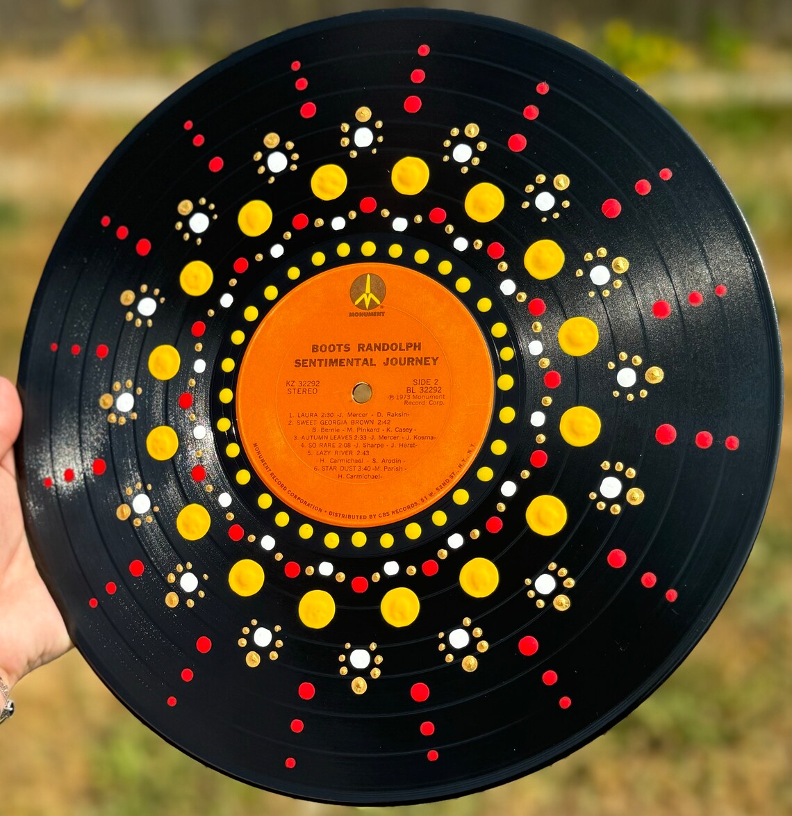 Painted Mandala Record / Red, Orange, Yellow and Gold Home Decor Gift ...