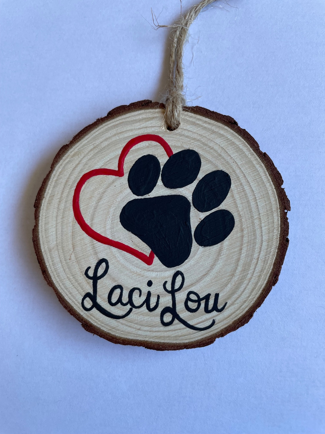 Customized Hand Painted Wood Slice Pet Paw Print Christmas Ornament ...