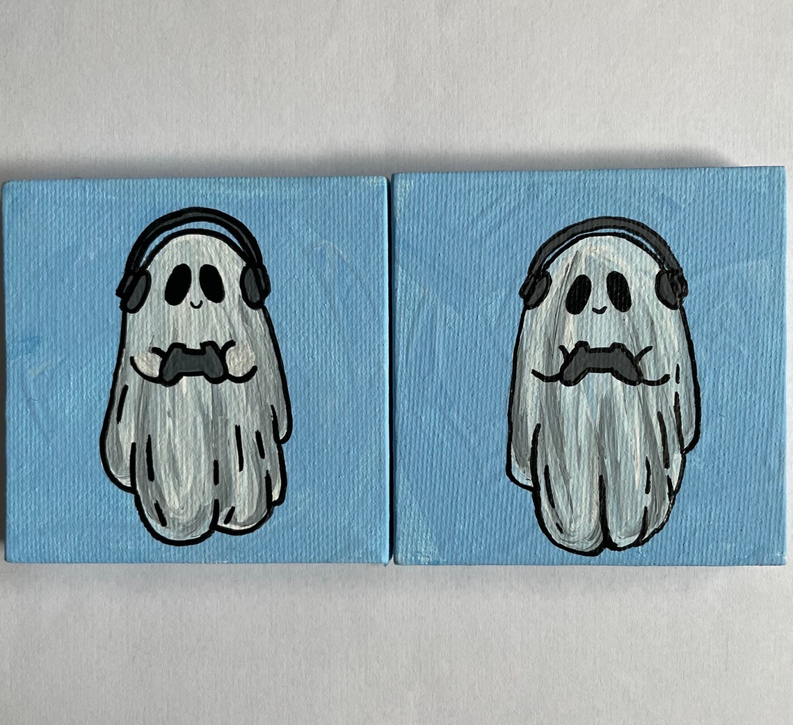 3”x3” Hand Painted Gamer Ghost Canvas Painting | Video Game Ghost | - Etsy