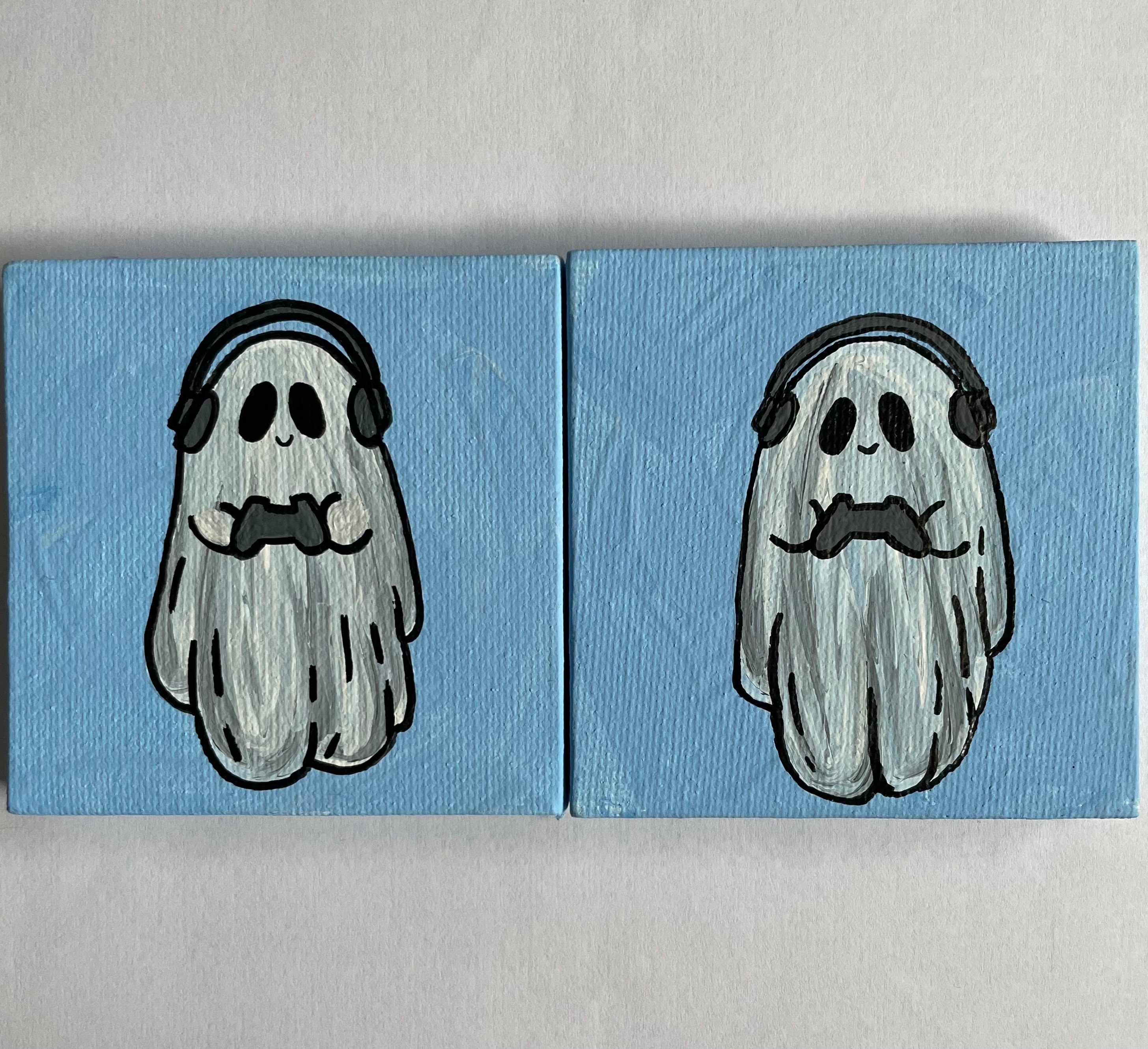 3”x3” Hand Painted Gamer Ghost Canvas Painting | Video Game Ghost | - Etsy