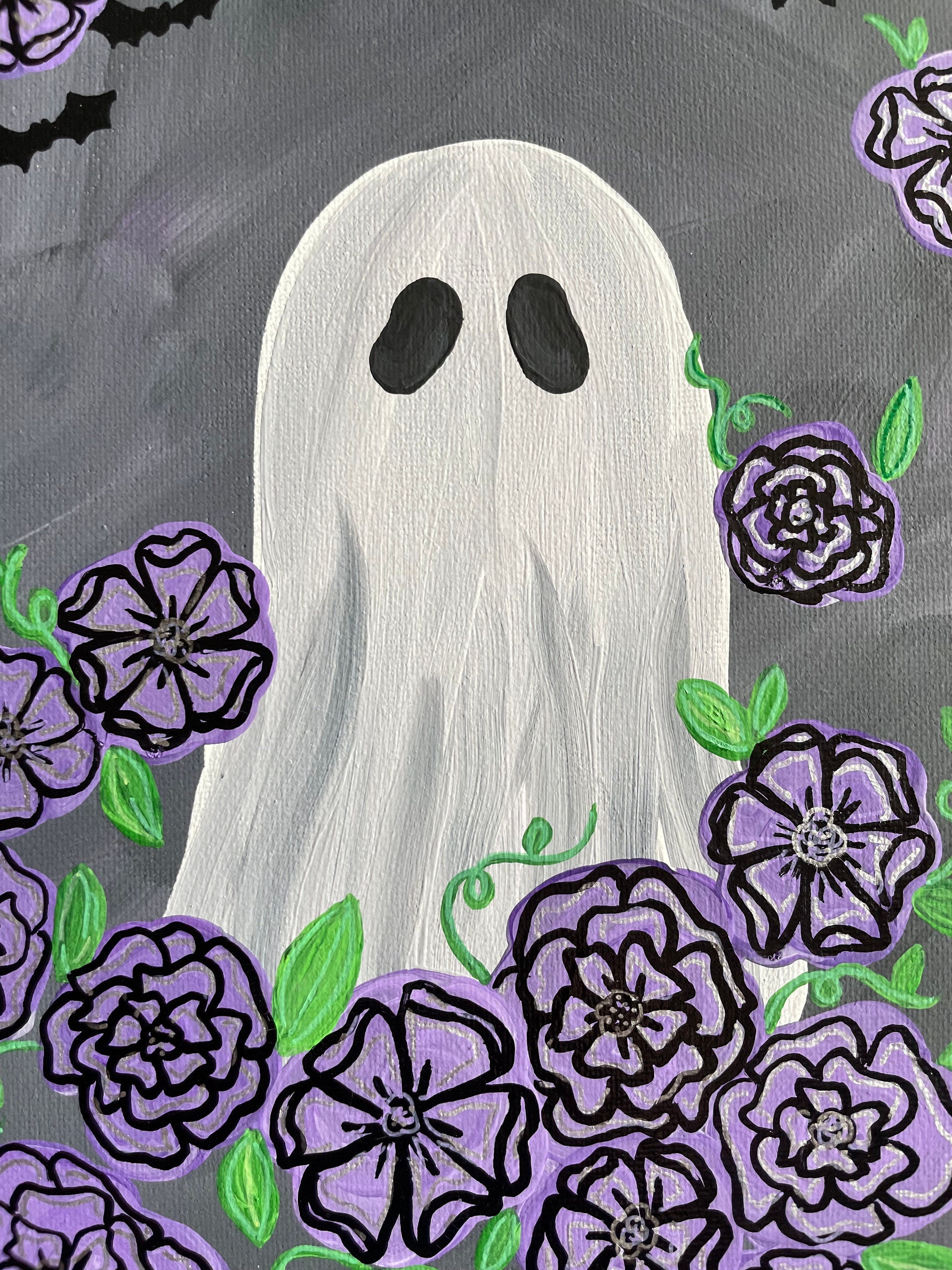 Painted Halloween Ghost & Floral 8x10 Canvas | Halloween Decor | Fall ...