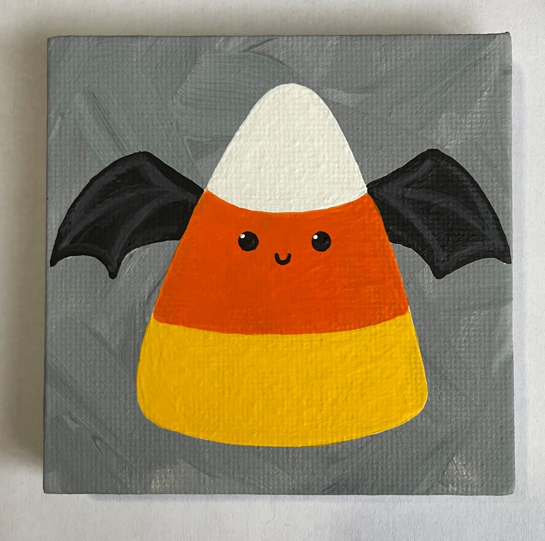 3”x3” Hand Painted Halloween Candy Corn Bat Canvas Painting - Etsy