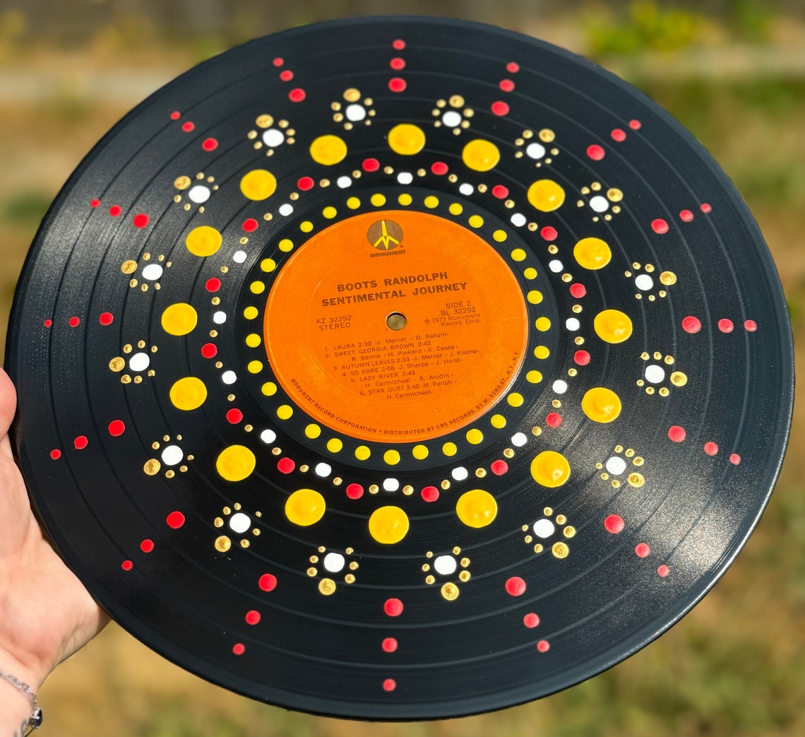 Painted Mandala Record / Red, Orange, Yellow and Gold Home Decor Gift ...