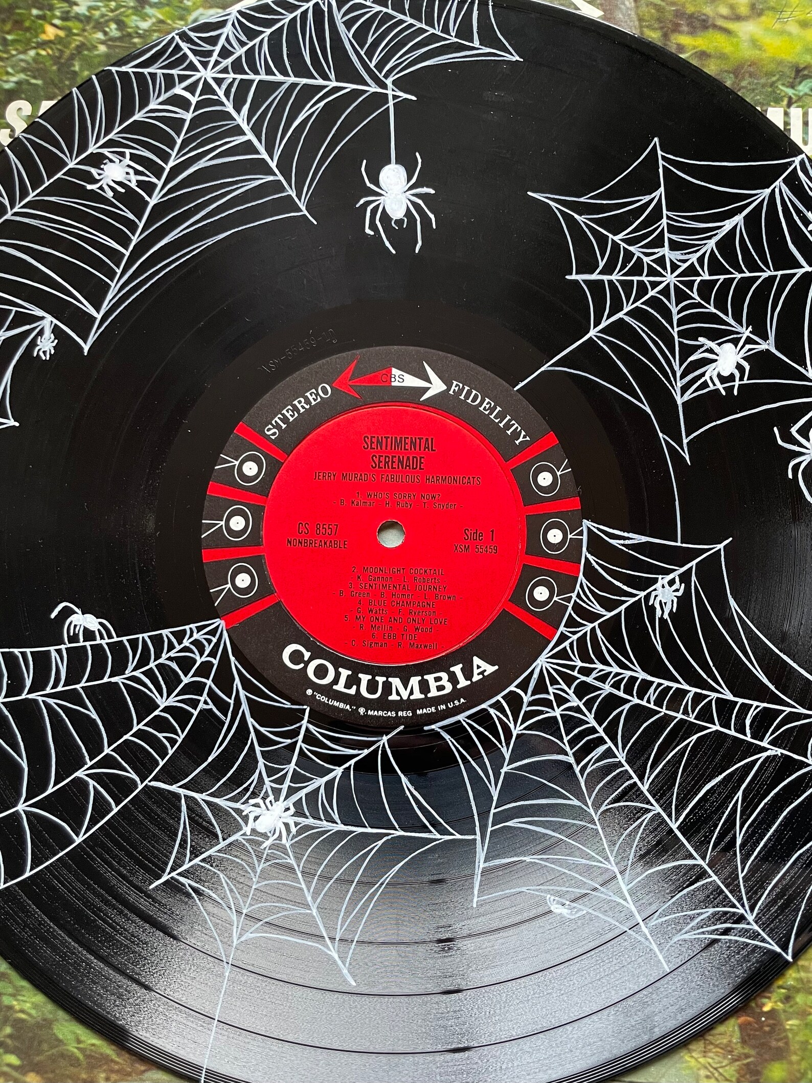 Painted Halloween Spiders With Spiderwebs Vinyl Record Halloween Decor ...