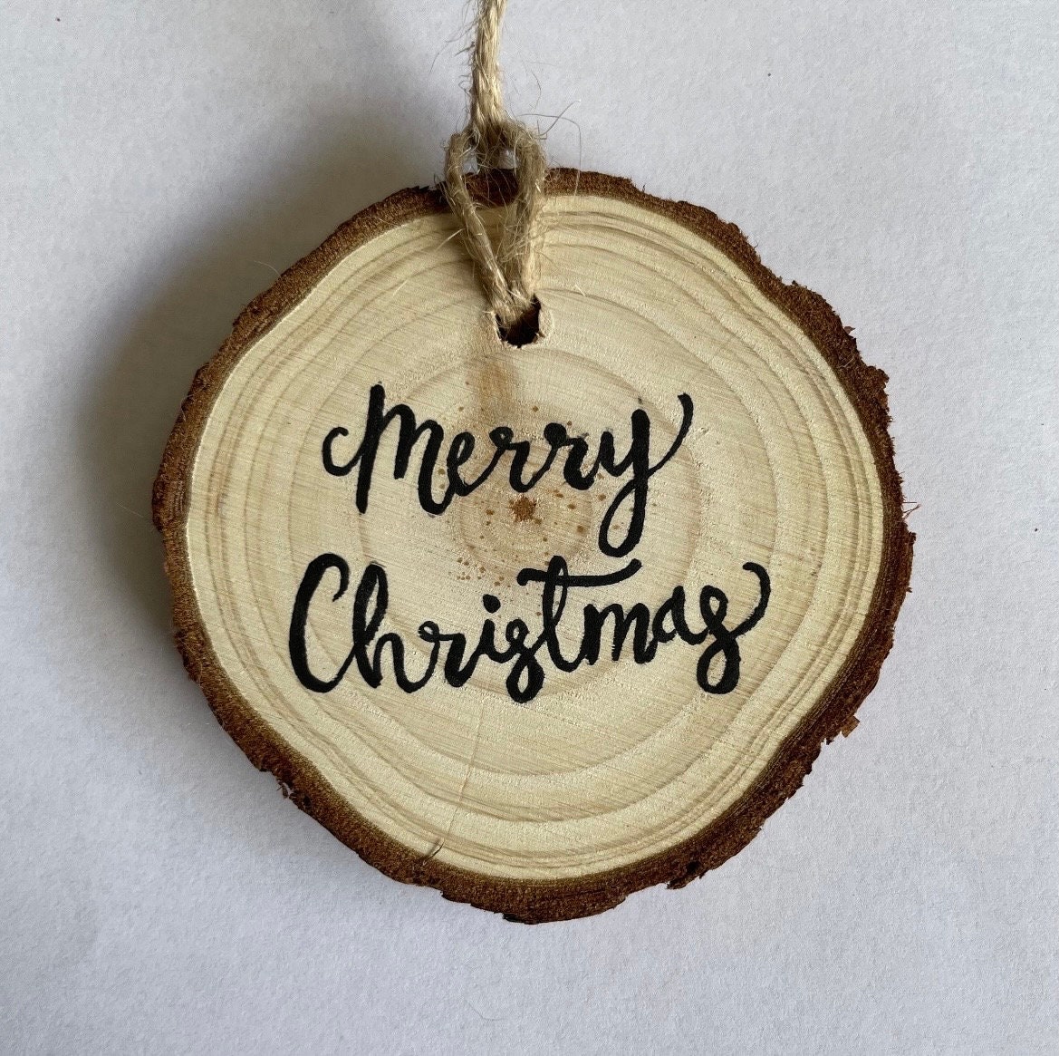 Hand Painted Wood Slice White Pearl Snowflake Christmas Ornament | Wood ...