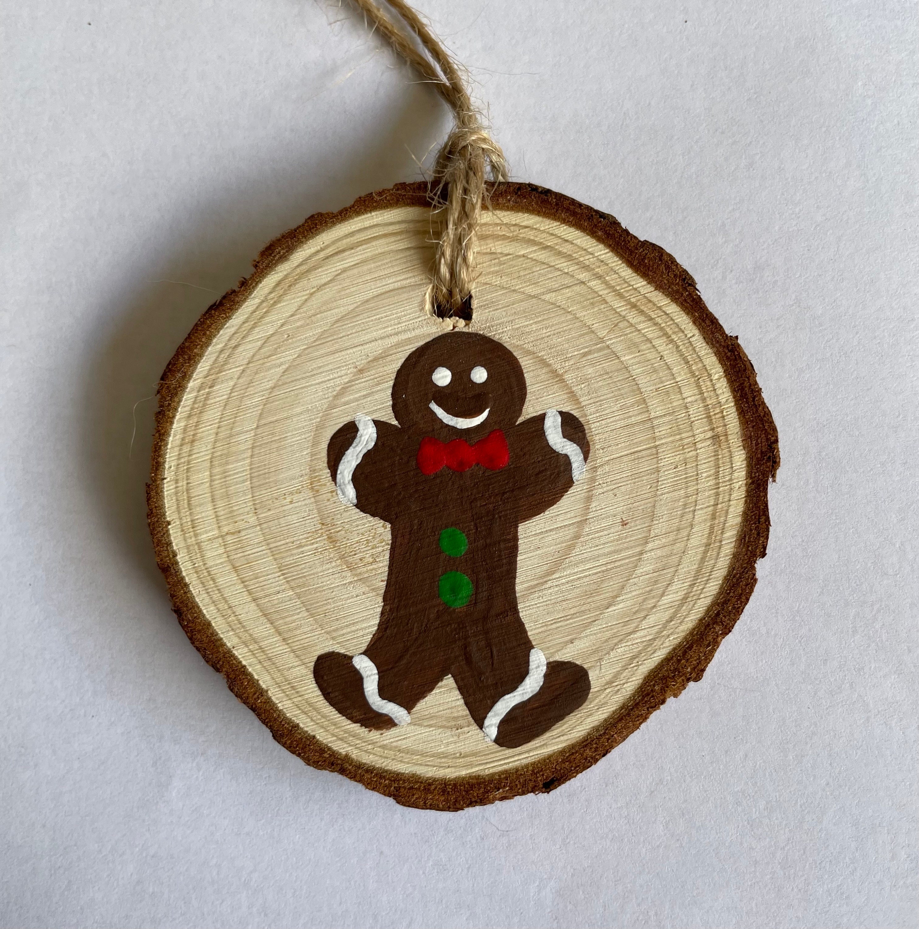Hand Painted Wood Slice Gingerbread Man Christmas Ornament | Wood Slice ...
