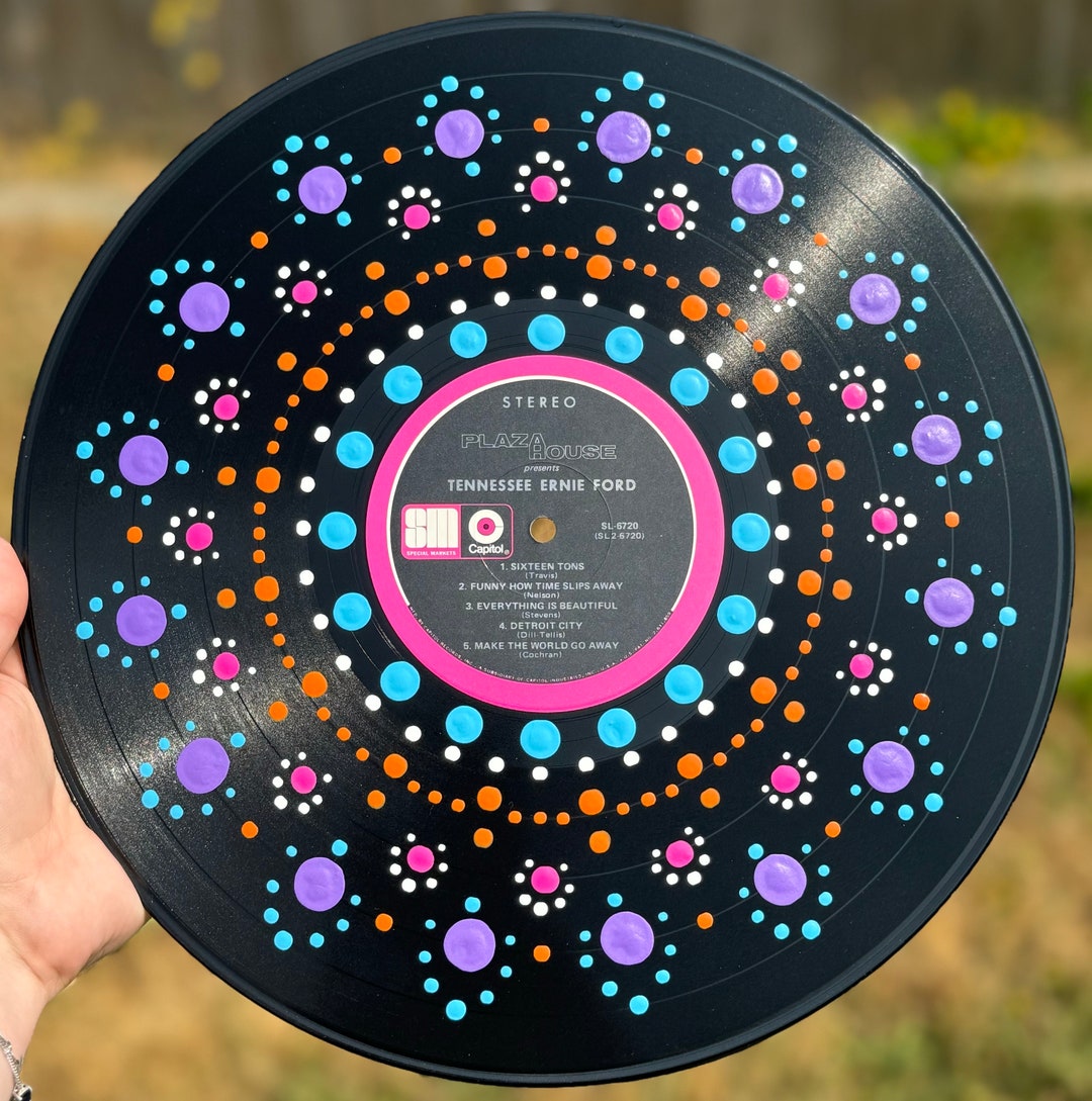 Painted Mandala Record / Purple, Pink, Blue and Orange | Home Decor ...