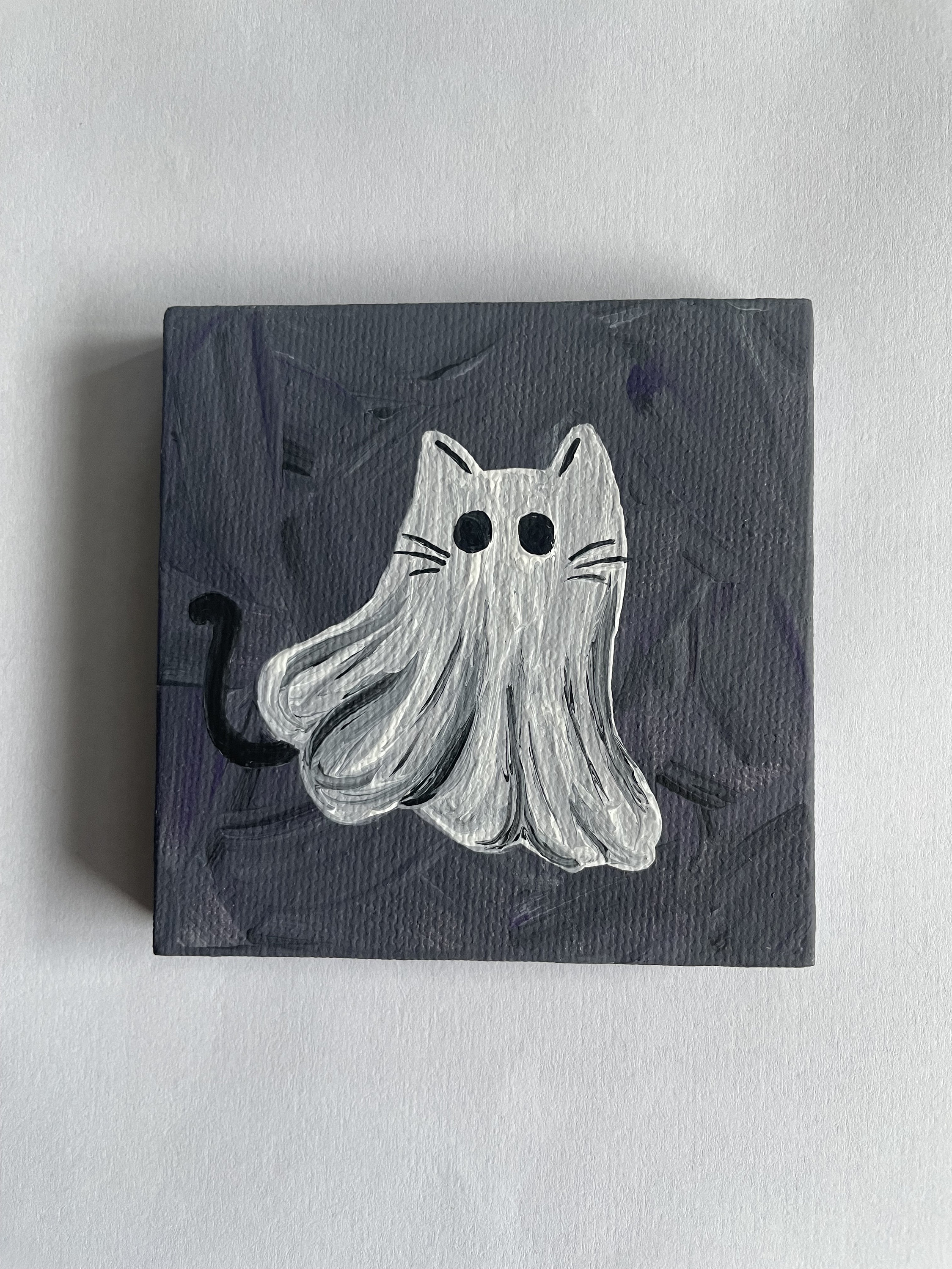 3”x3” Hand Painted Halloween Cat Ghost Canvas Painting | Kitty Ghost ...