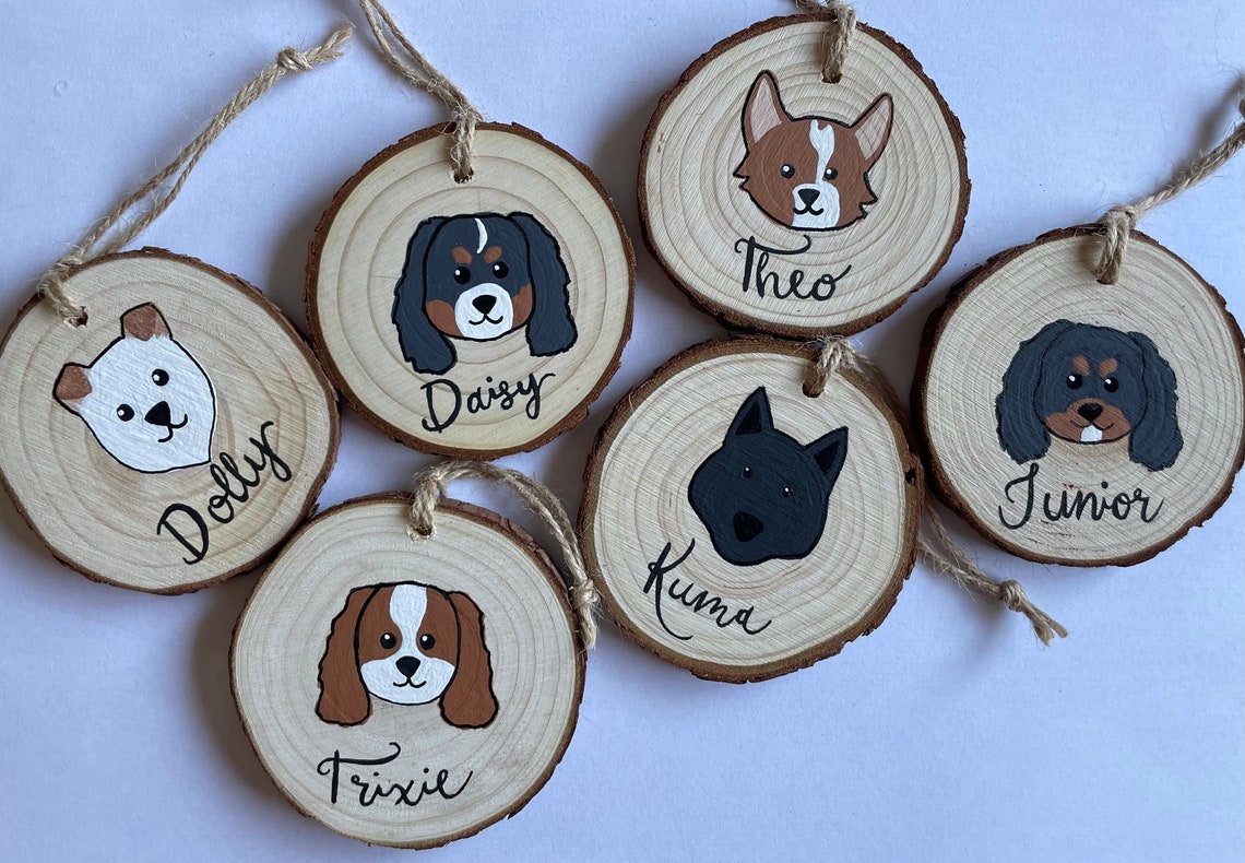 Hand Painted Customized Simple Cartoon Pet Portrait Christmas Ornament ...
